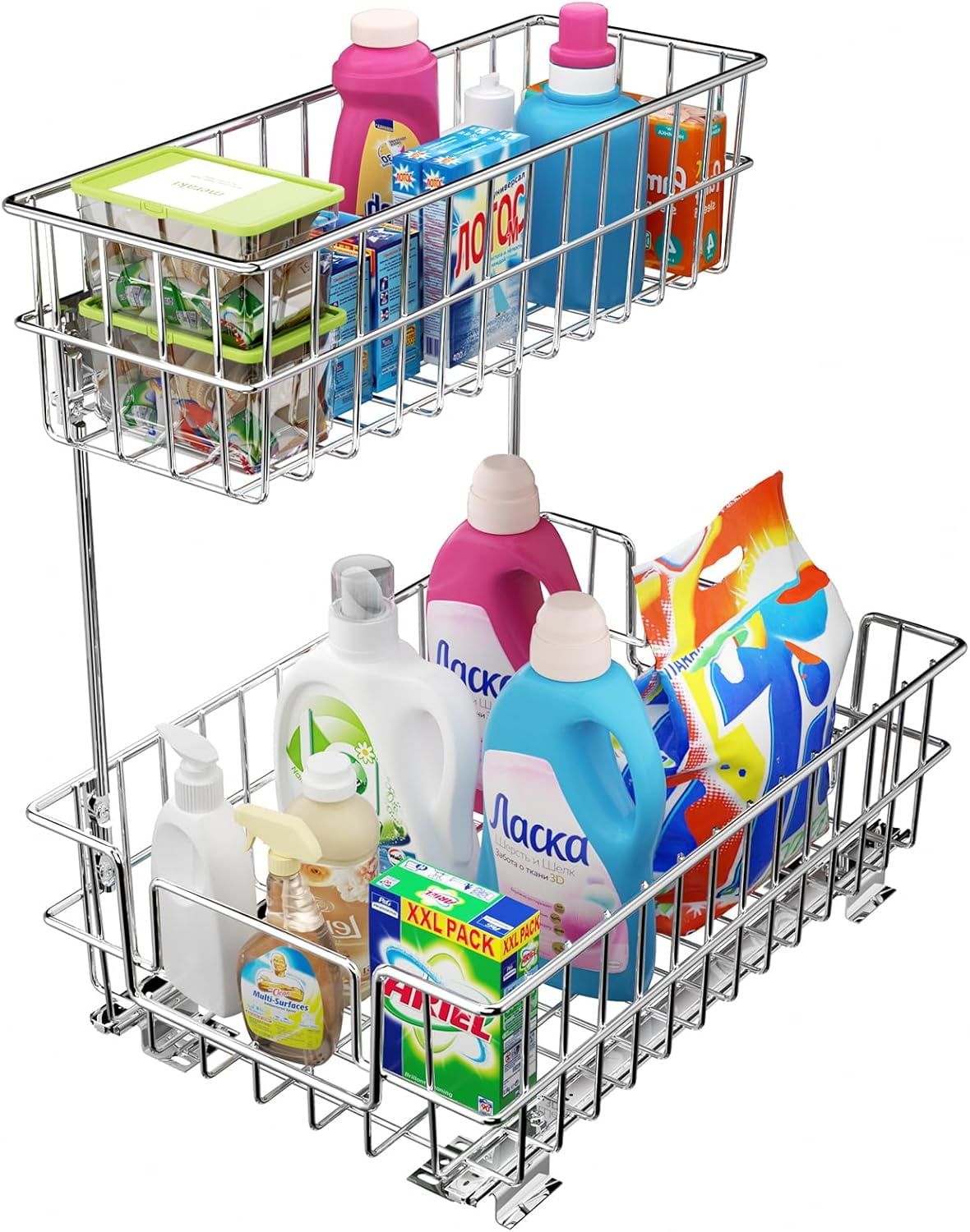 ROOMTEC Modern Chrome 2-Tier Under Sink Cabinet Organizer, Slide Out ...