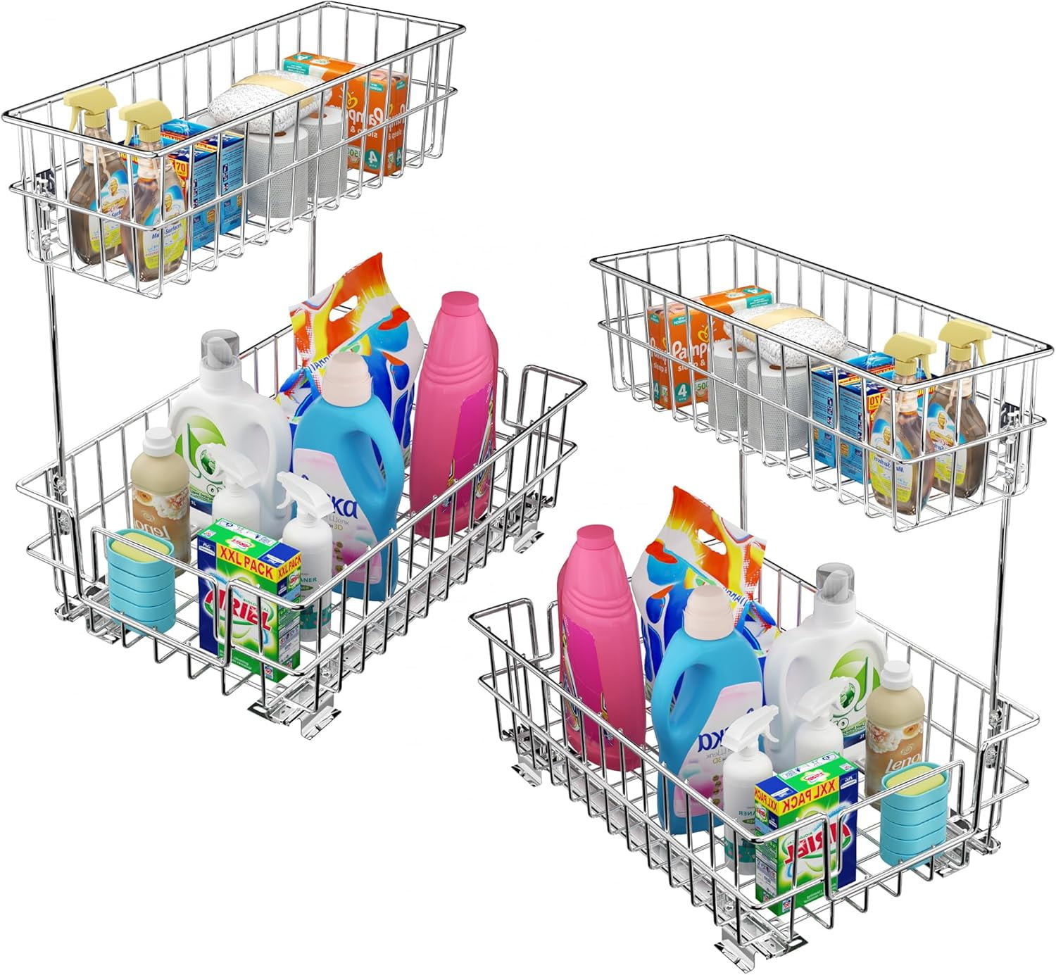 ROOMTEC Modern Chrome 2-Tier Under Sink Cabinet Organizer, Slide Out ...