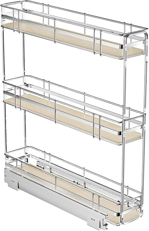 ROOMTEC Pull Out Spice Rack for Narrow Cabinet (8½" W X 20½" D),3 Tier ...