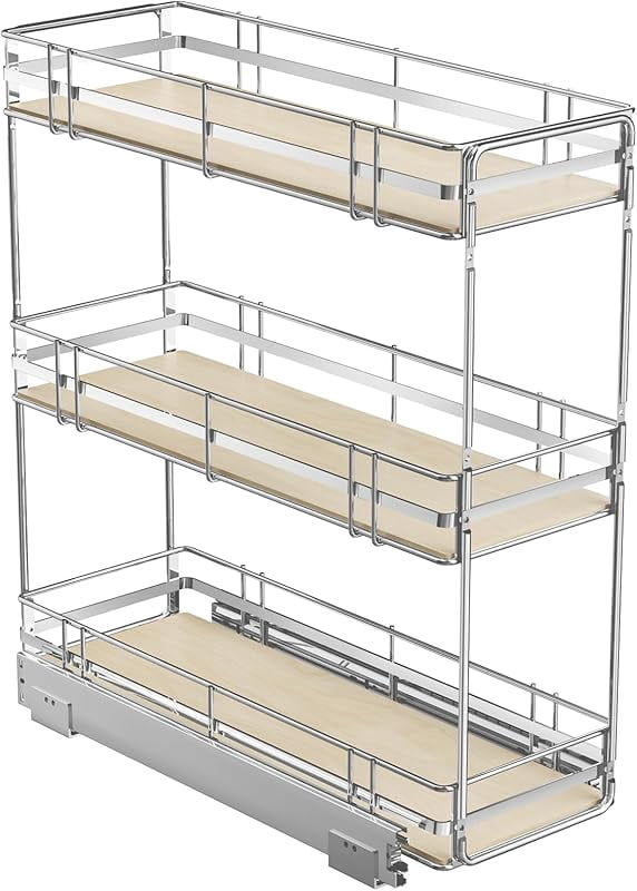 ROOMTEC Pull Out Spice Rack for Narrow Cabinet (8½" W X 20½" D),3 Tier ...