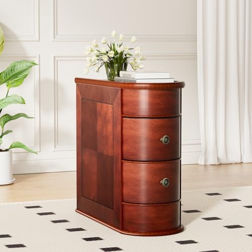 ROOMTEC Solid Wood End Table,Narrow Side Table with 2 Drawers,No ...