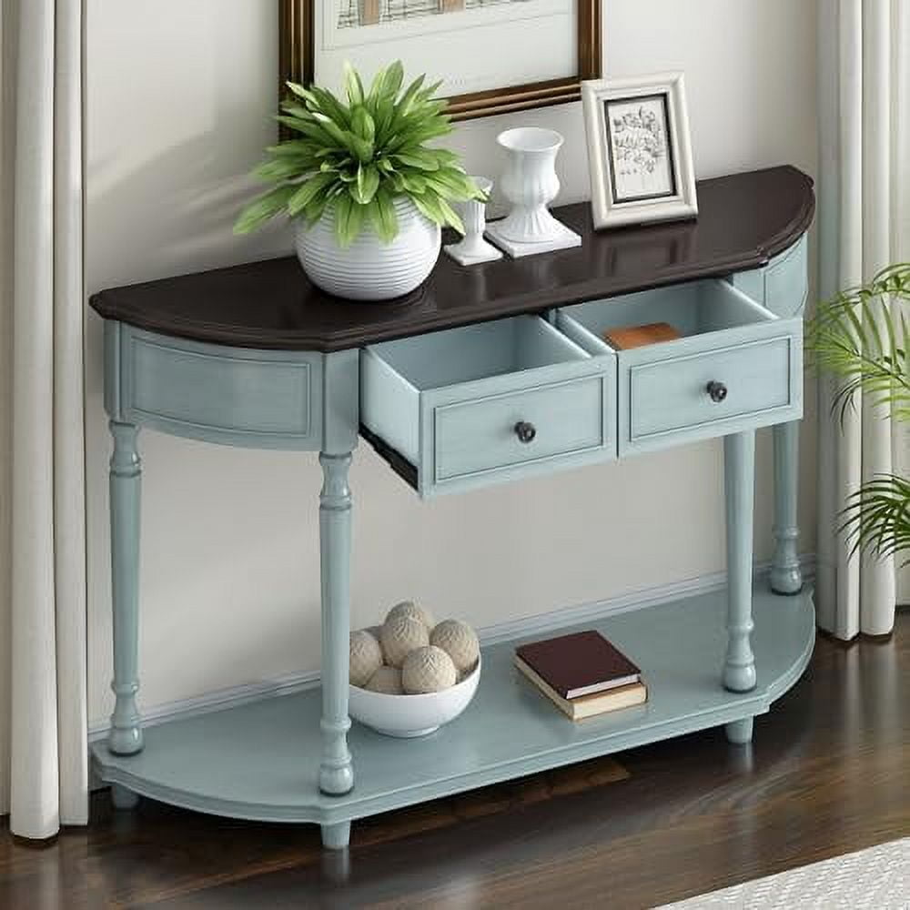 ROPQHLA Retro Curved Console Table with 2 Top Drawers and Open Half ...