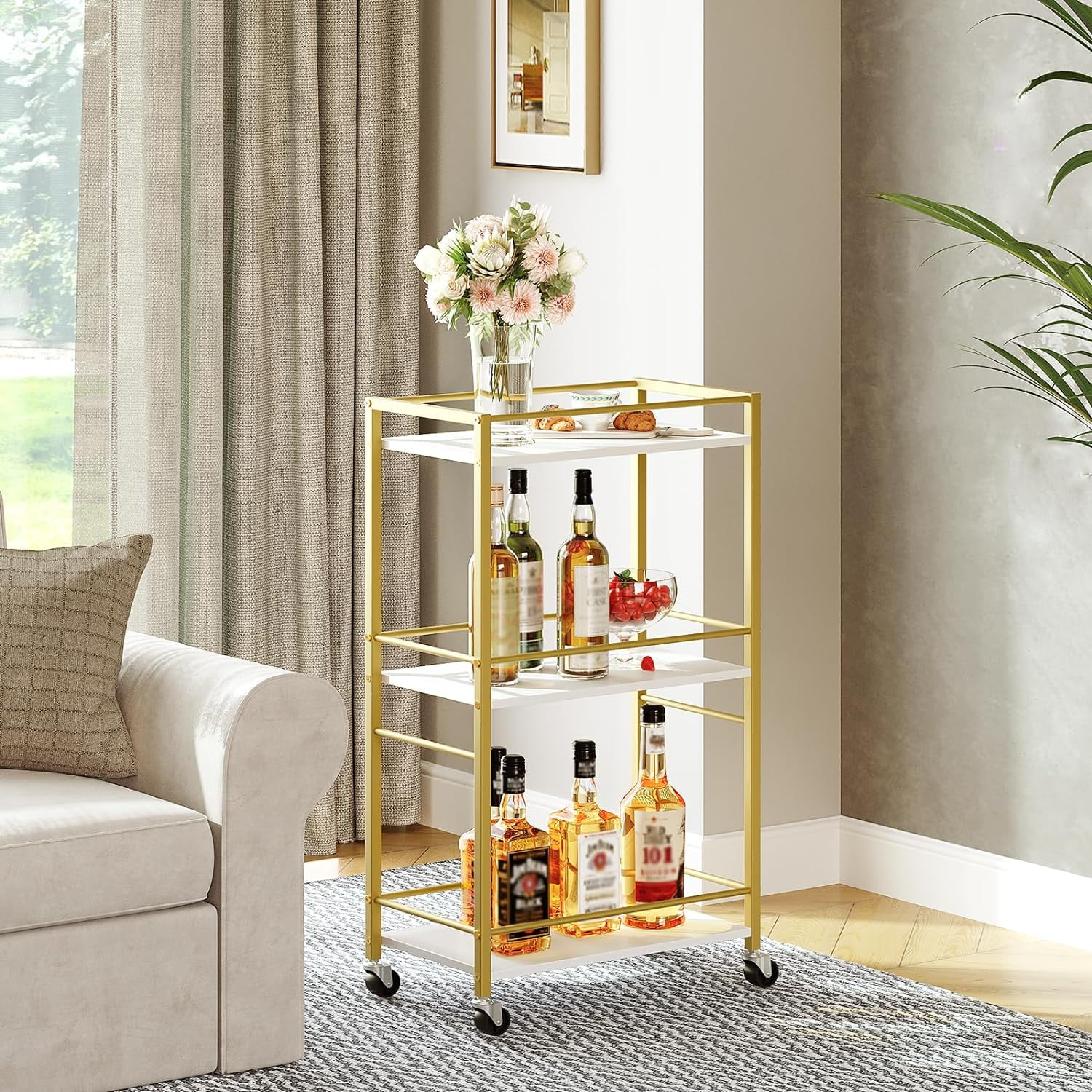 ROQ Bar Cart for The Home, 3-Tier Drink Cart on Wheels, Home Bar ...