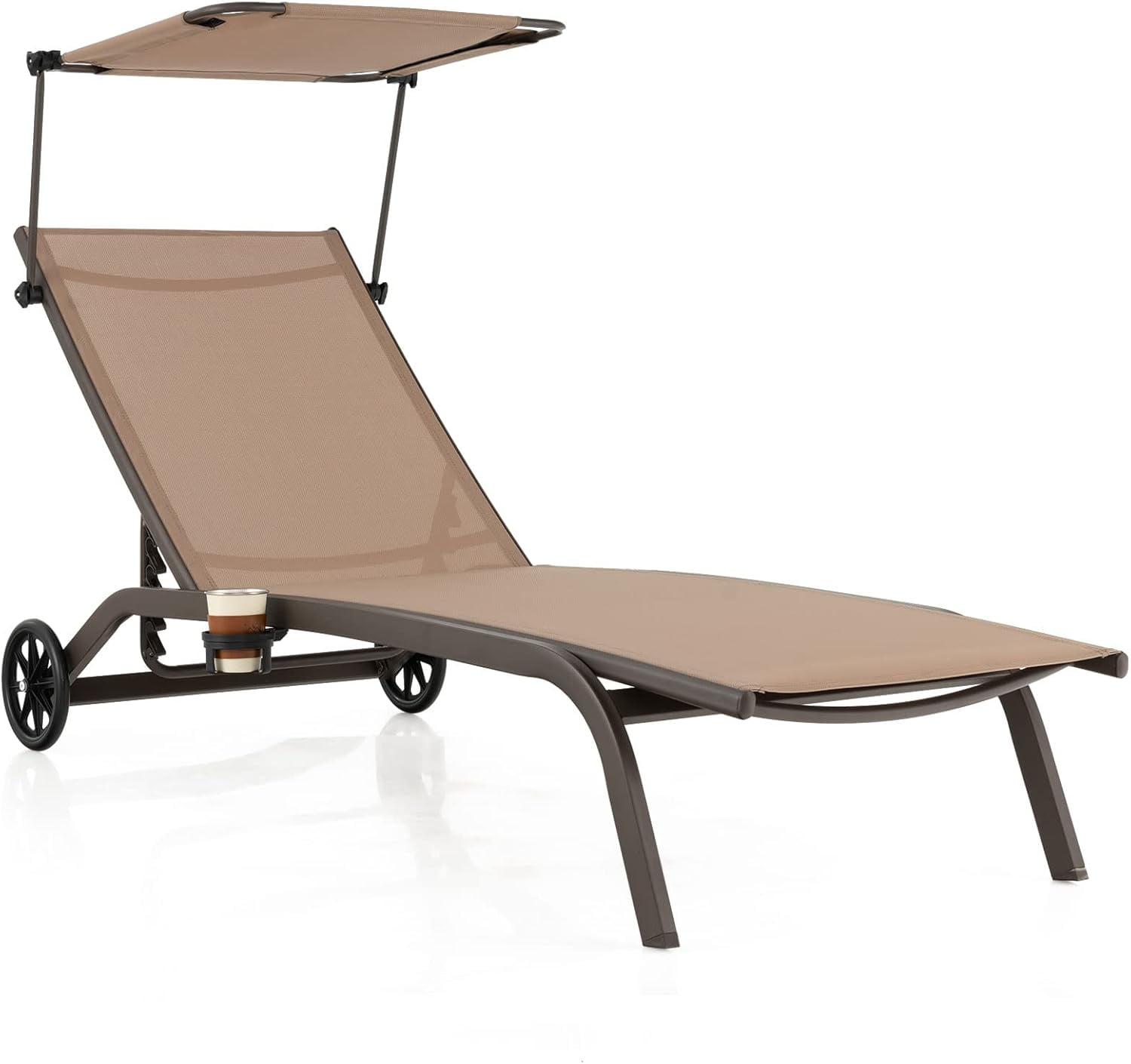ROQ Outdoor Chaise Lounge Chair, Tanning Chair with Sunshade and Smooth ...