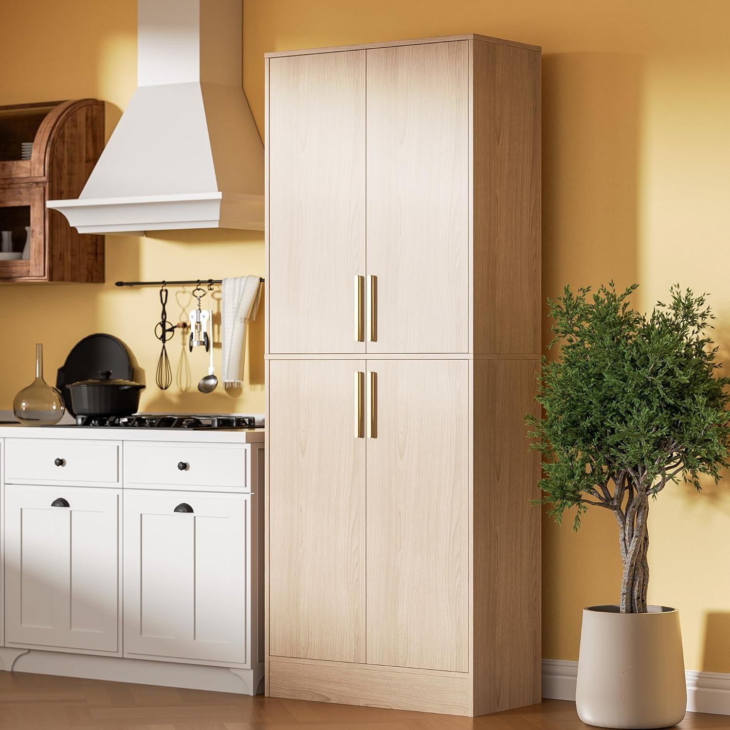 ROQ71" Tall Pantry Cabinet with 4 Doors, Kitchen Pantry Storage Cabinet ...