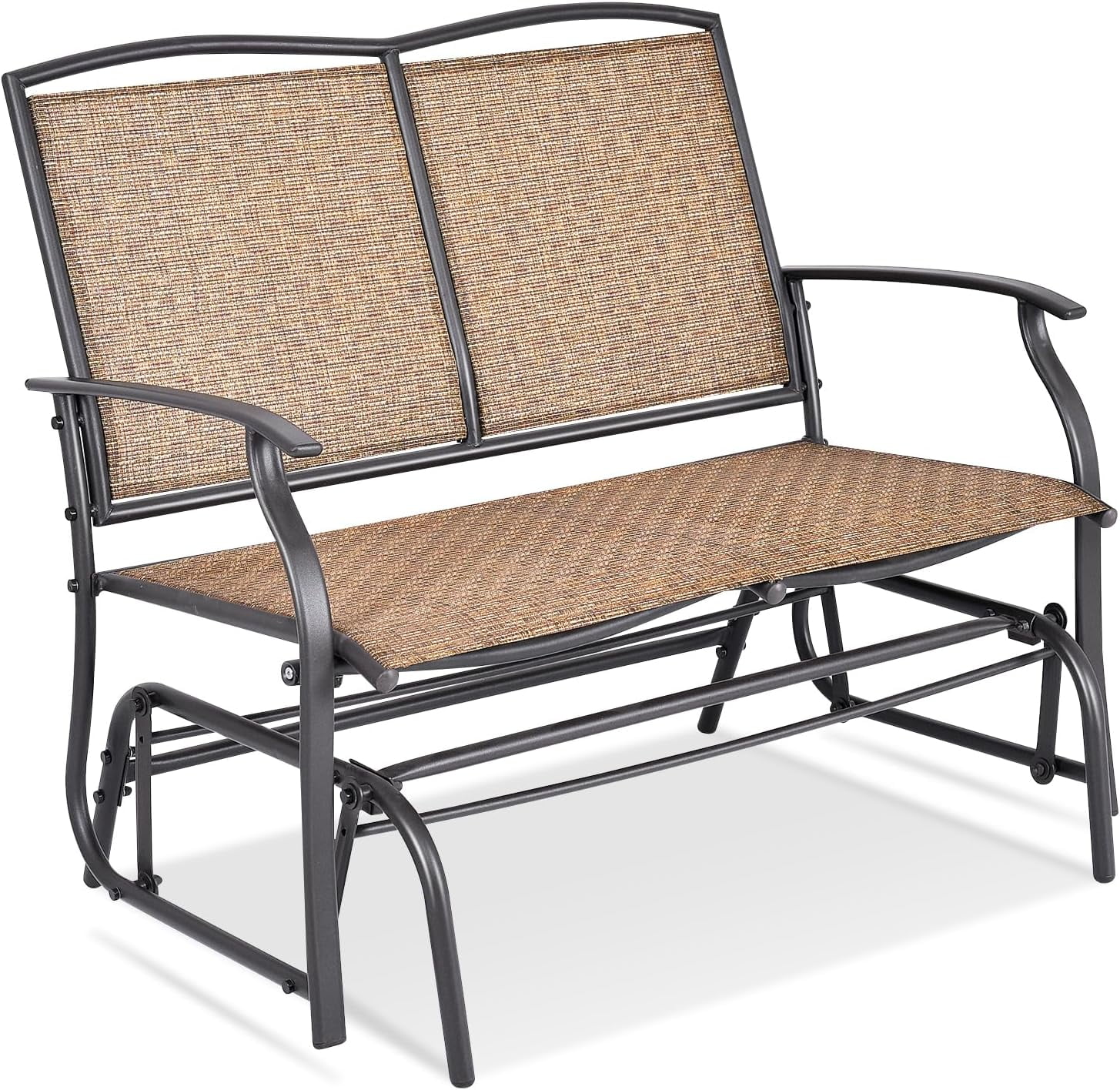 ROQPatio Glider Bench, 400 Lbs Capacity, Steel Frame, Brown, Outdoor ...