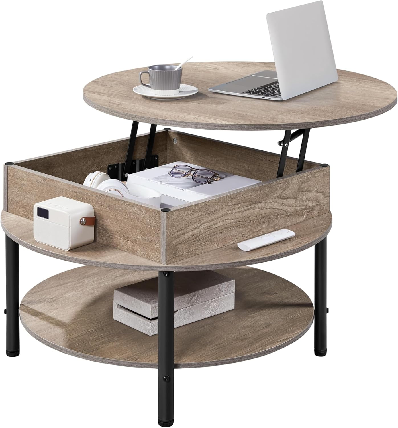 ROQYaheetech Round Lift Top Coffee Table with Hidden Compartment ...