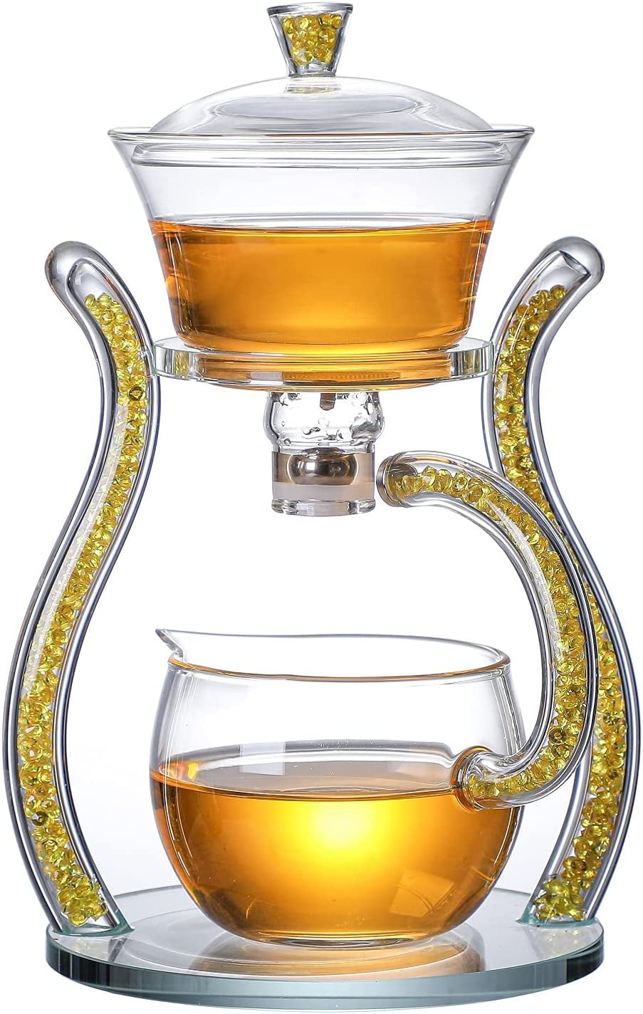 RORA Glass Teapot Set Semi Automatic Drip Rotating with Infuser Lazy ...