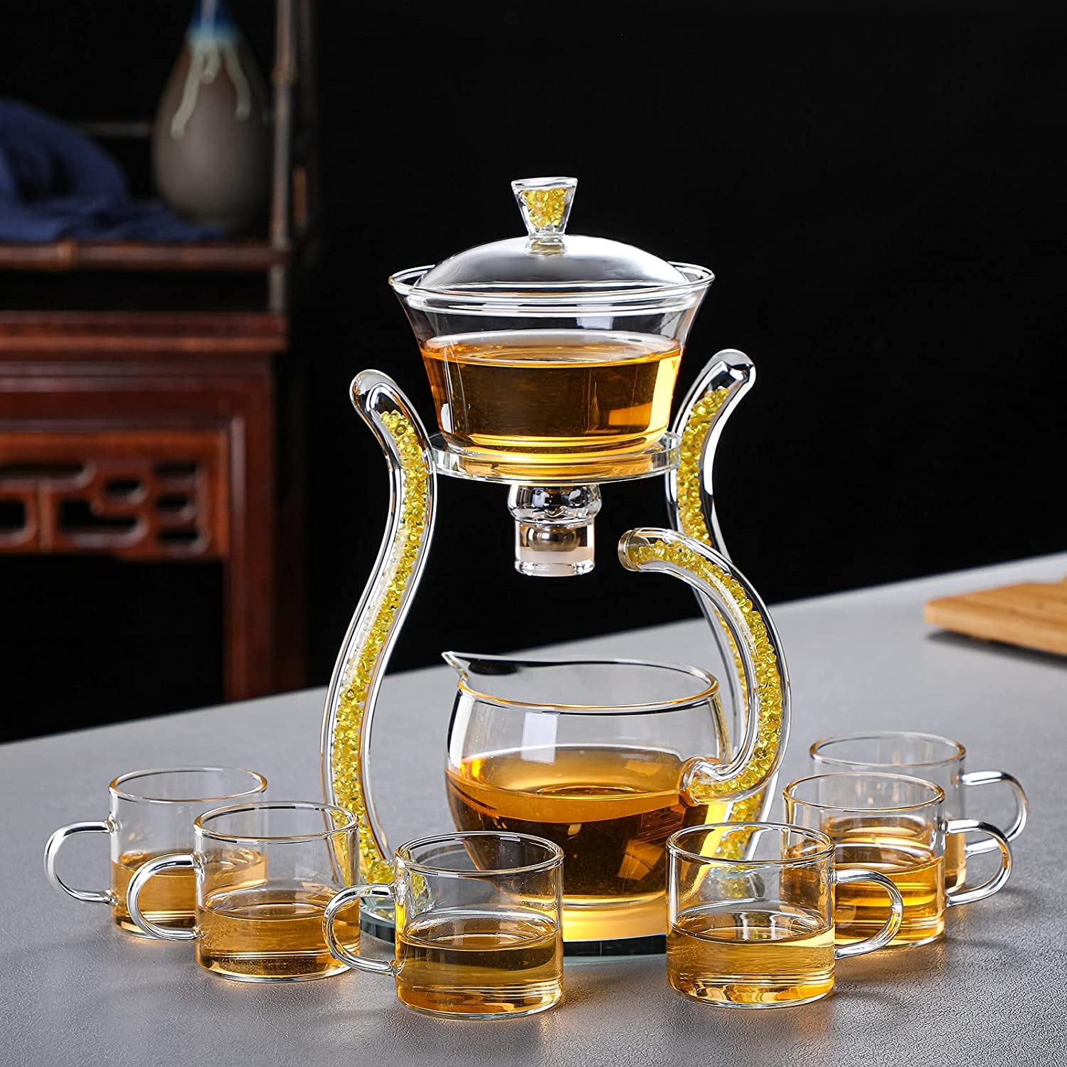 RORA Lazy Kungfu Glass Tea Set Semi Automatic Drip Rotating with ...