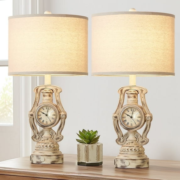 RORIA 25”Living Room Table Lamp Set of 2 Clock, Touch-Control Three ...