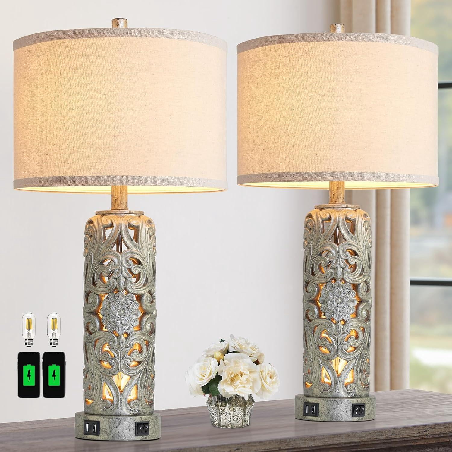 RORIANO 25'' Set of 2 Industrial Table Lamps for Living Room with Dual ...