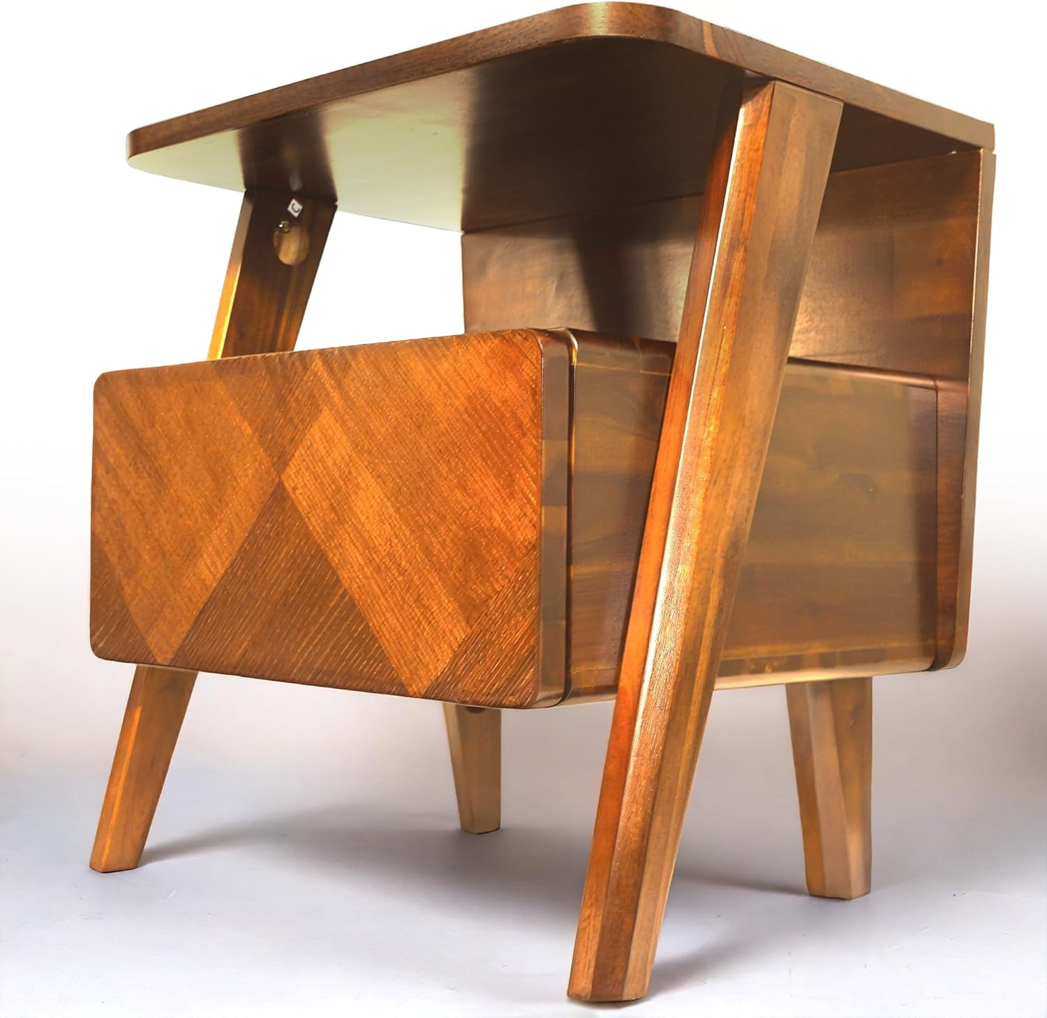 RORNS Rum Solid Acacia Wood Nightstand, Mid-Century Art Deco Bedside ...