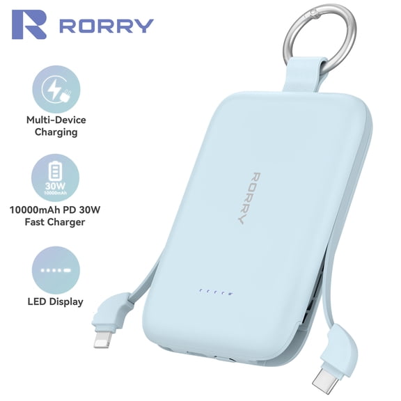 Power Bank Portable Charger with Built in Cable 10000mAh USB C Fast ...
