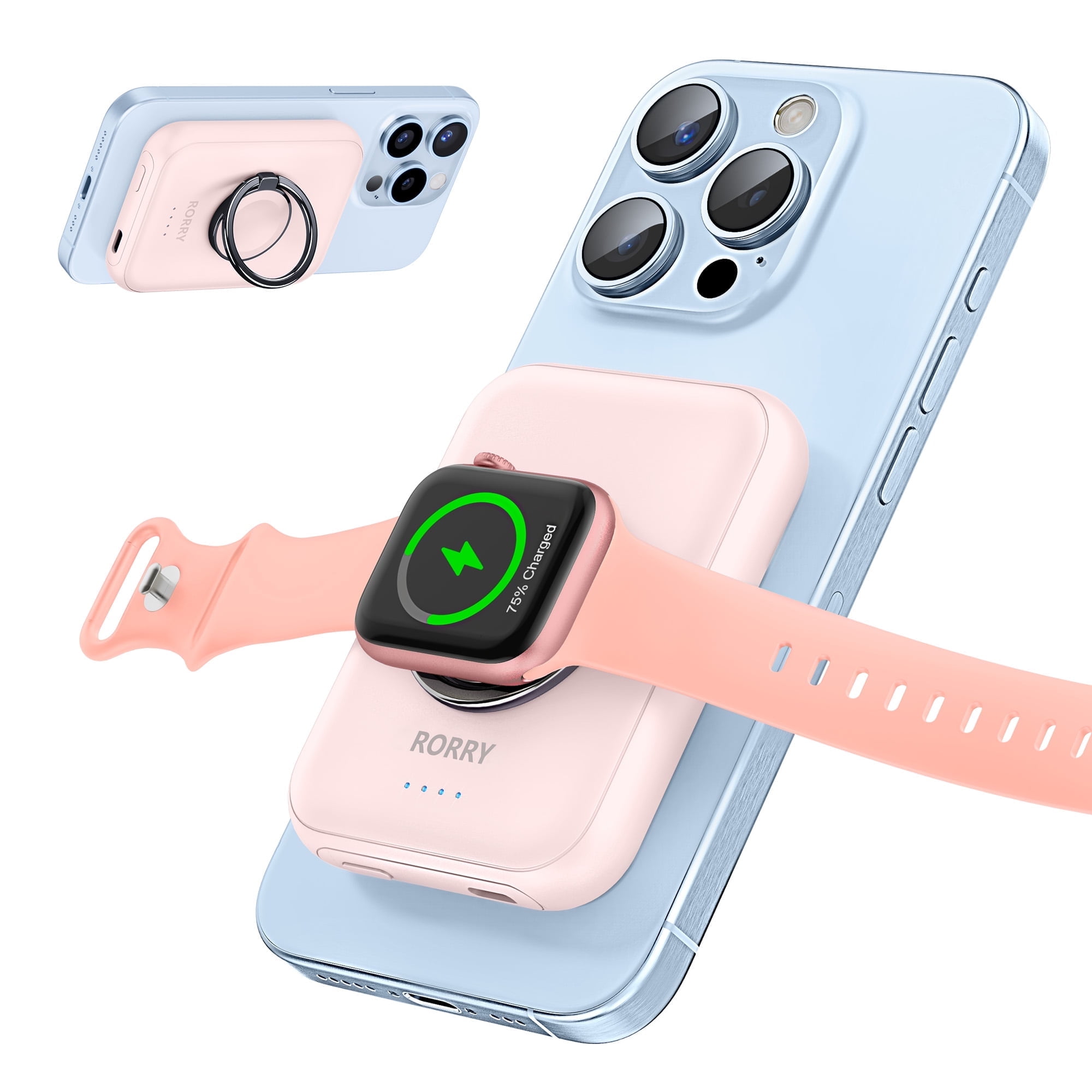 RORRY Portable Charger for iPhone & iWatch, Magsafe Power Bank 5000mAh Wireless Charger with ...
