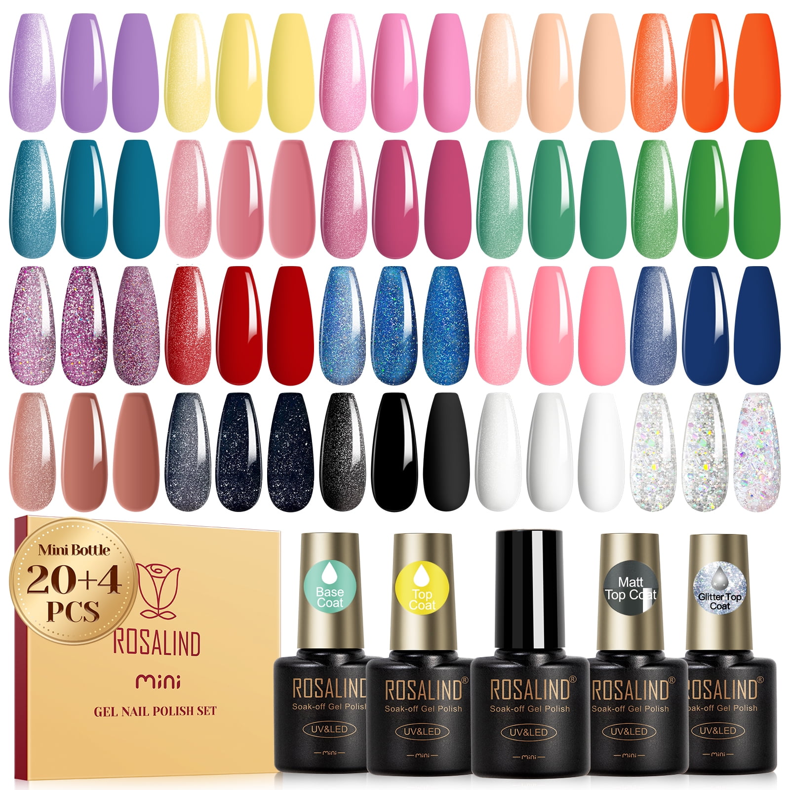 ROSALIND 24PCS Gel Polish Set, 20 Colors All Seasons Gel Nail Polish ...