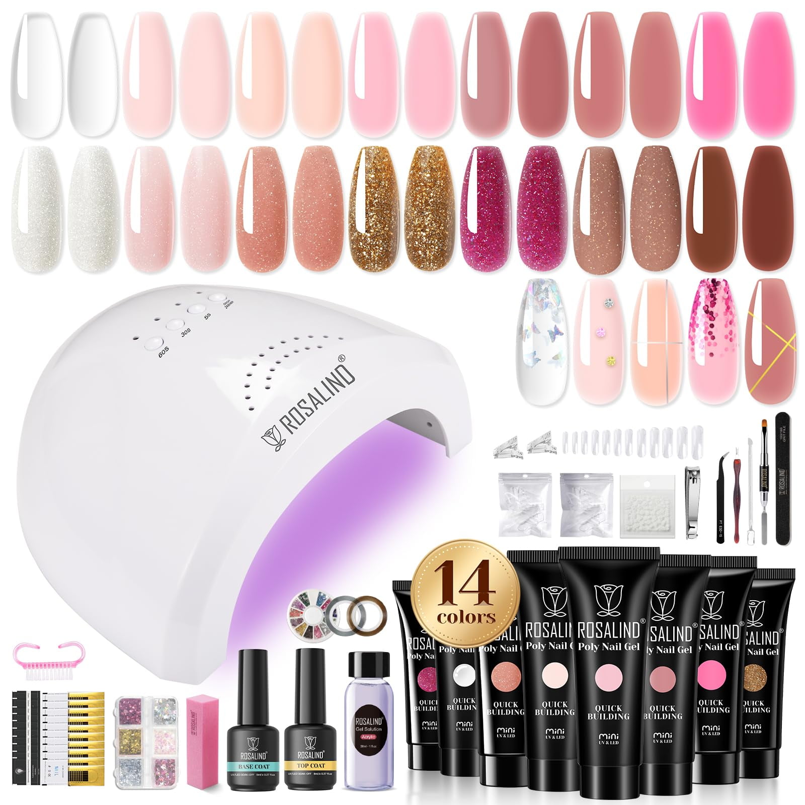 ROSALIND Poly Nail Gel Kit-14 Colors Clear Nude Poly Nail Gel Kit with ...