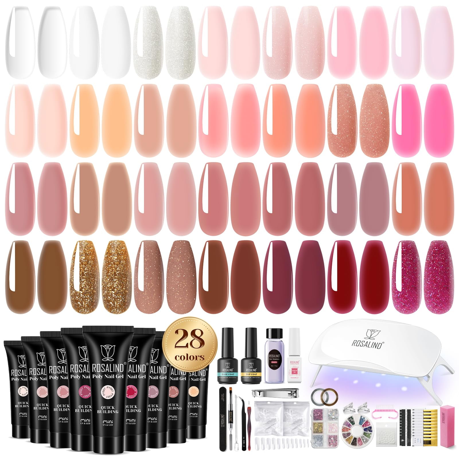 ROSALIND Poly Nail Gel TMA2 Kit, 28 Colors Clear Nude Brown Poly Nail ...