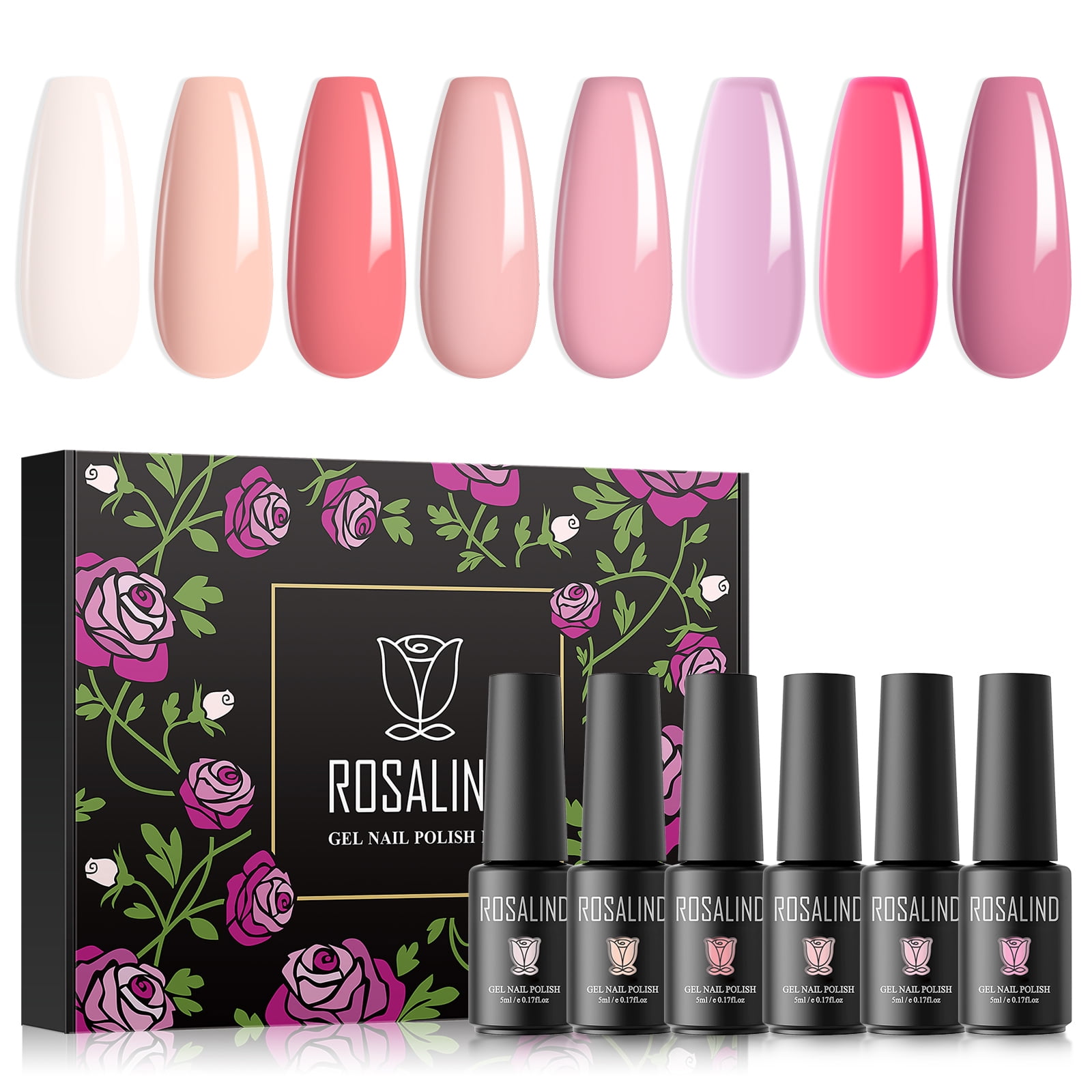 ROSALIND White Pink Gel Nail Polish Set, 8PCS Colors Gel Polish Set ...