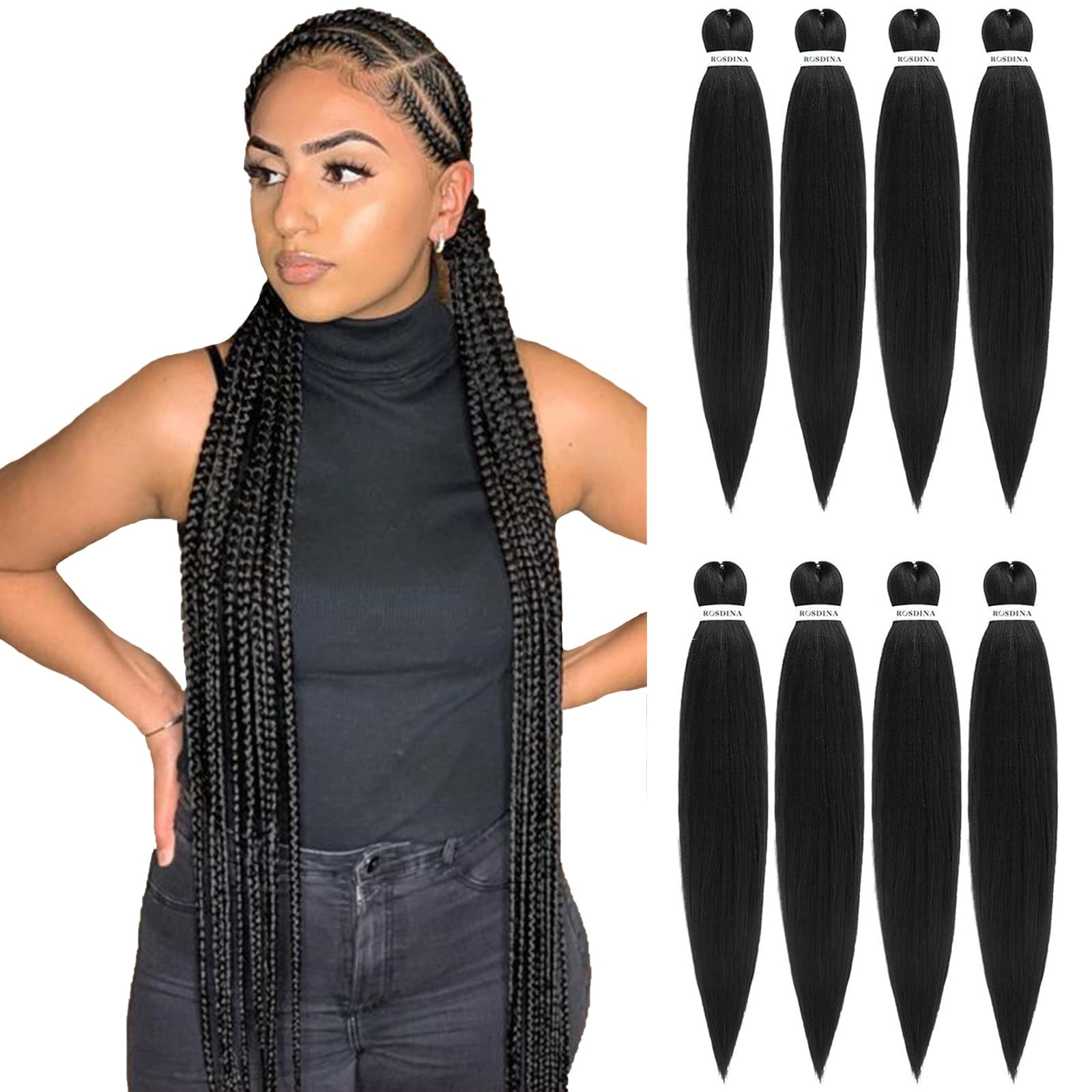 ROSDINA Pre-stretched Braiding Hair - 40 Inch 8 Packs Black Super Long ...