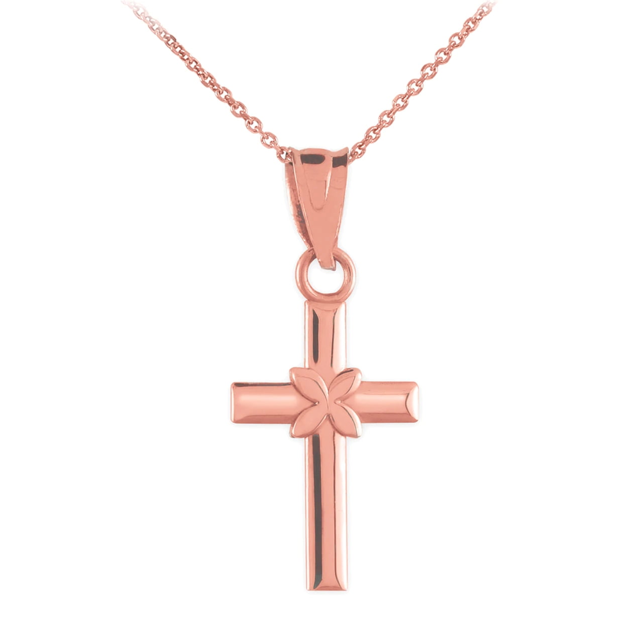 ROSE GOLD FOUR-LEAF CLOVER CROSS CHARM PENDANT NECKLACE : 14K Pendant ...