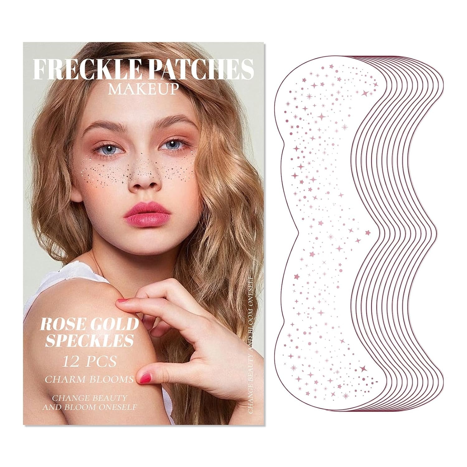 ROSE GOLD Glitter Freckles Makeup Patches, 12PCS Speckles Face Tattoos ...