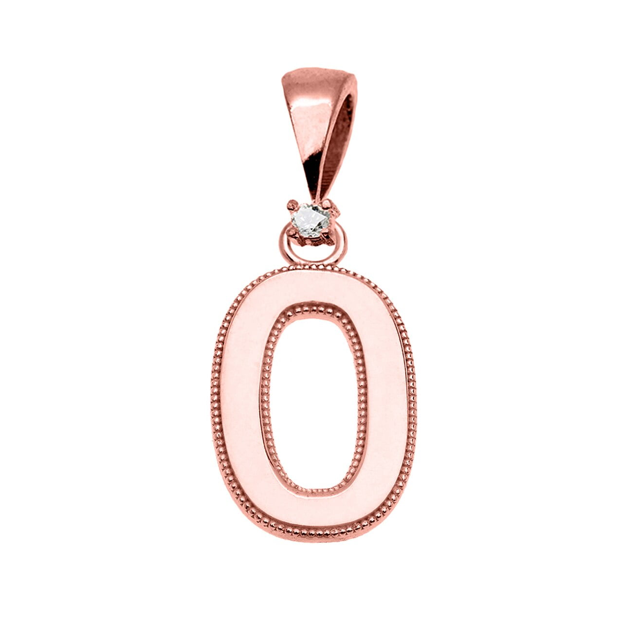 ROSE GOLD HIGH POLISH MILGRAIN SOLITAIRE DIAMOND "O" INITIAL PENDANT ...