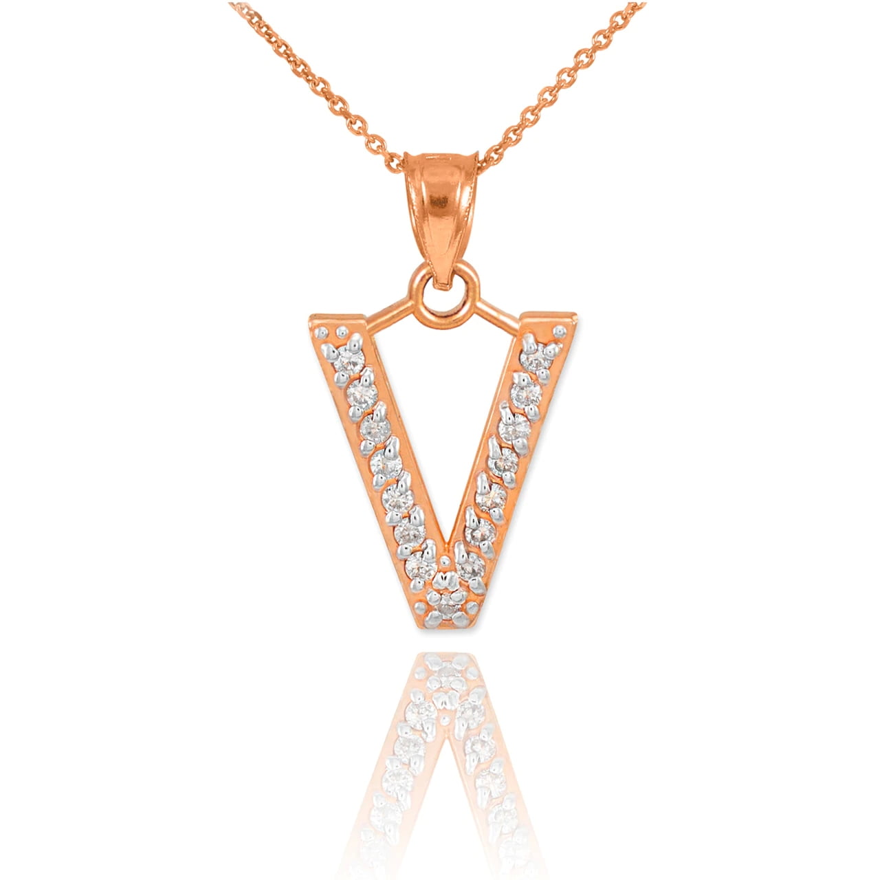 ROSE GOLD LETTER "V" DIAMOND INITIAL PENDANT NECKLACE : 14K Pendant ...