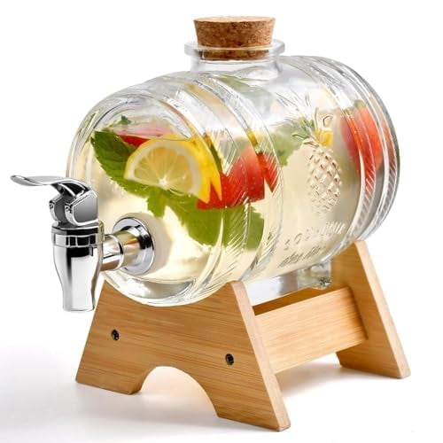 ROSEFINCH Glass Water Dispenser with Tap Stand 100 Leak Proof Beverage ...