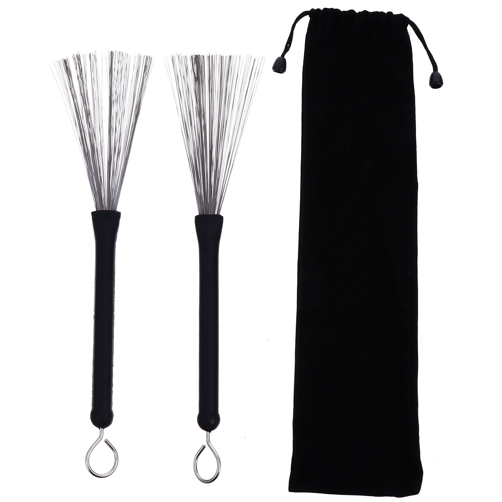 ROSENICE 1 Pair Black Stainless Steel Wire Drum Brushes For Jazz Drums ...