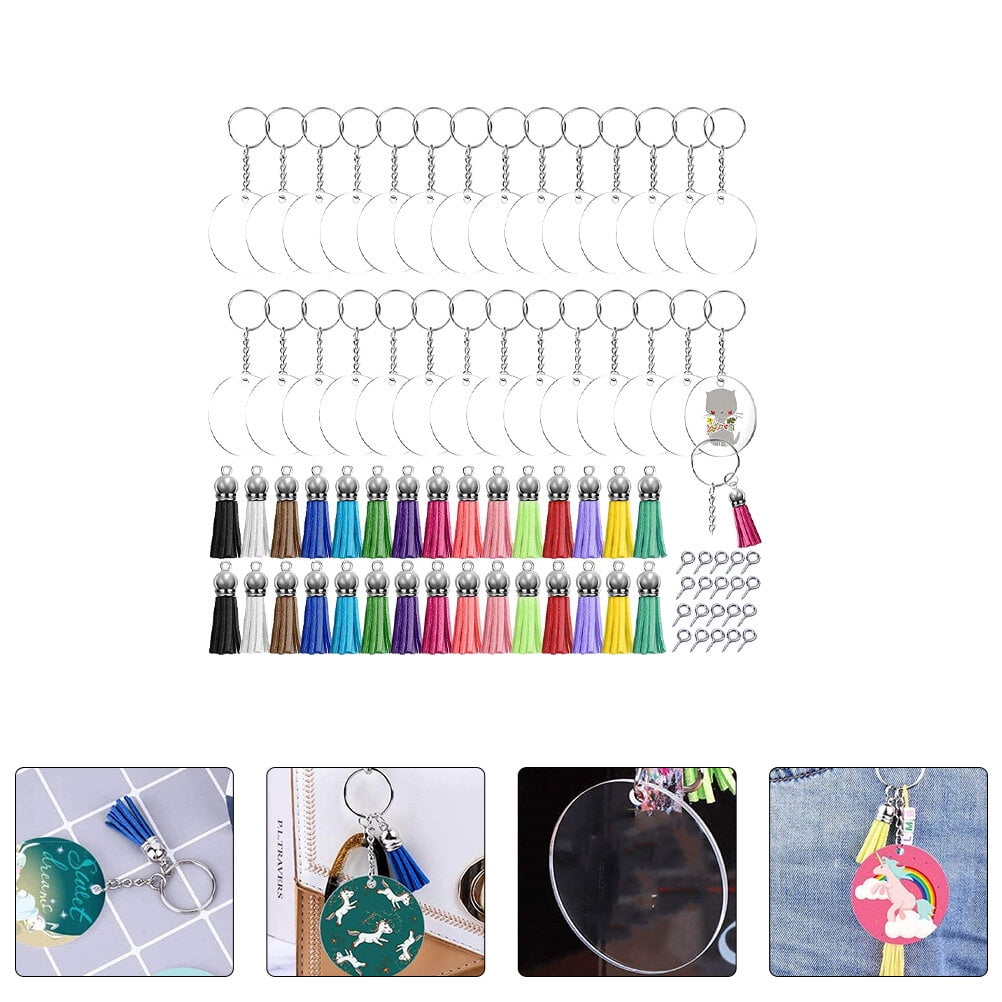 ROSENICE 1 Set Diy Tassel Keychain Combination Set Acrylic Wafer Multi ...