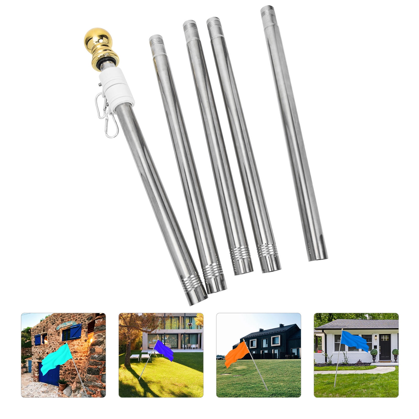 ROSENICE 1 Set of Stainless Steel Flag Pole Kit Detachable Flagpole for ...