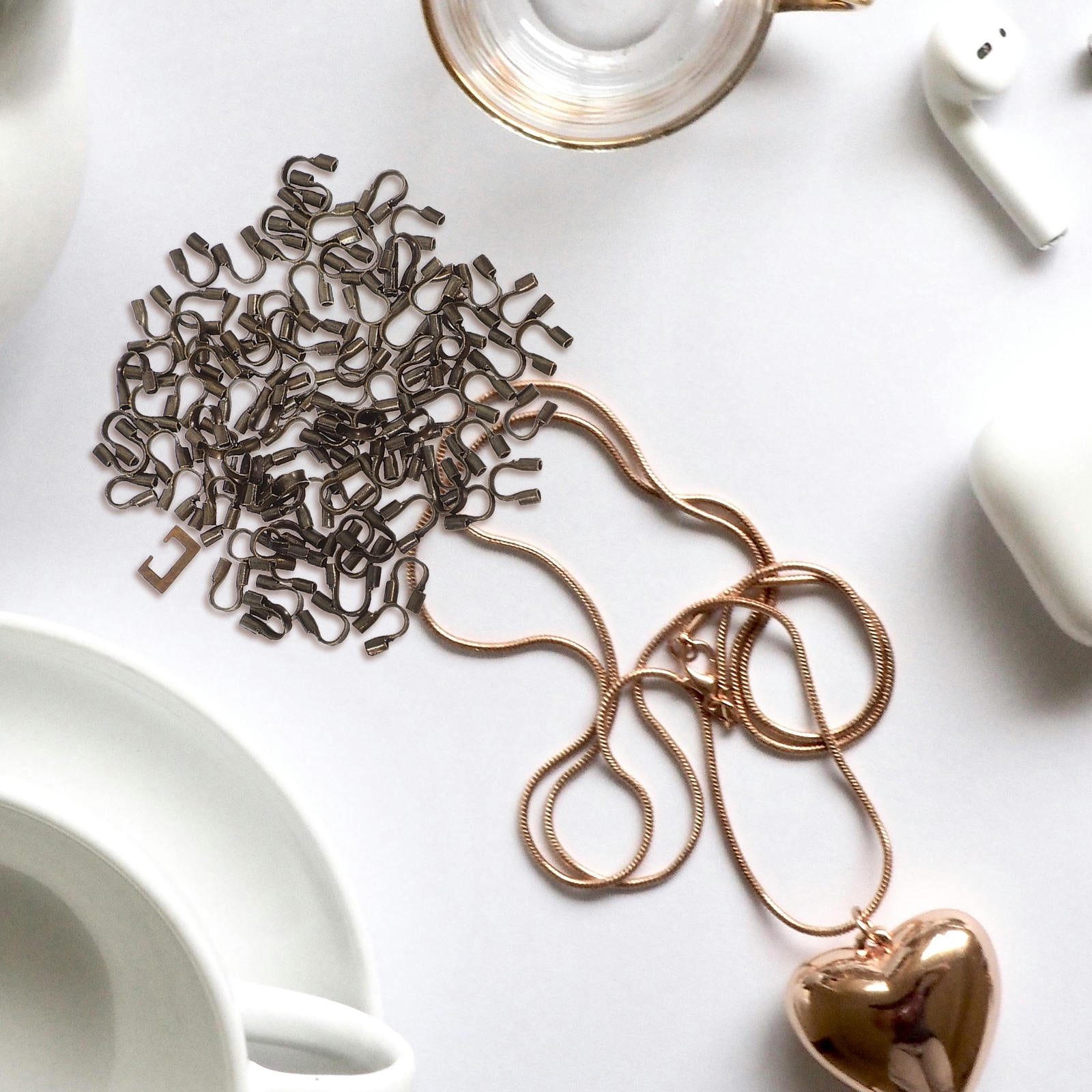 ROSENICE 100Pcs Metal U-Shape Thread Protector Crimp Tubes for Jewellery Making Necklace ...