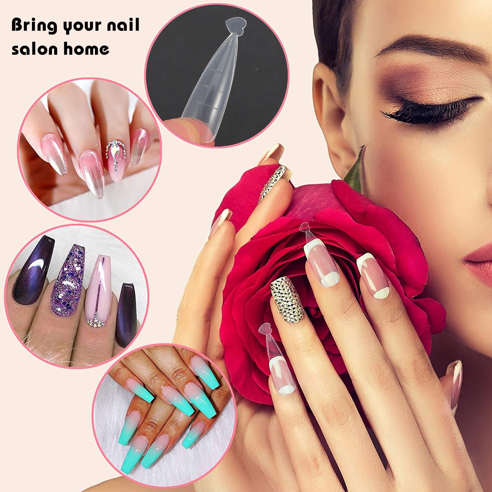 ROSENICE 120 Pcs Fake Nails Fake Clear Nails Full Cover False Nails ...