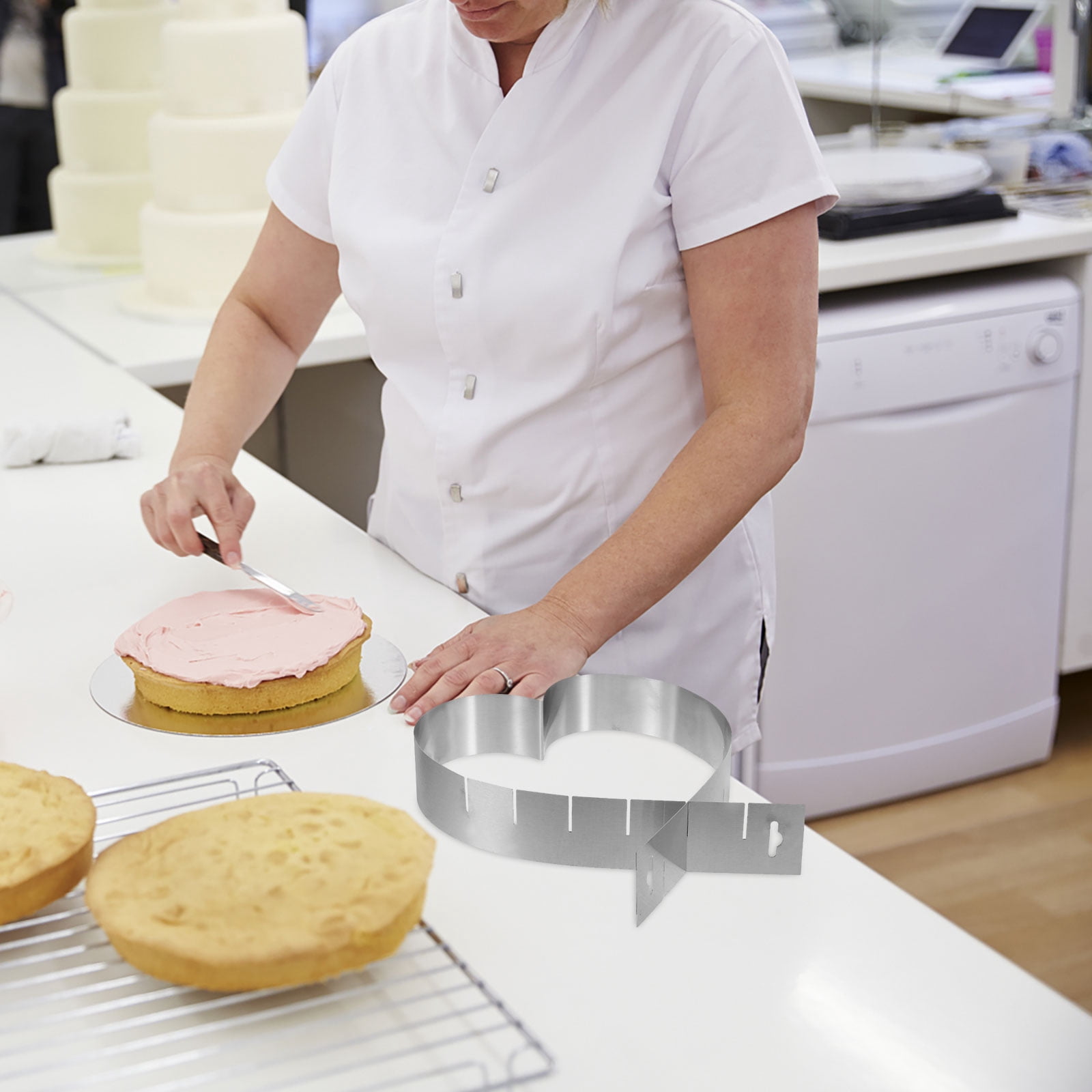 ROSENICE 1Pcs Silver Mousse Circle Tart Molds Adjustable Size Heart ...