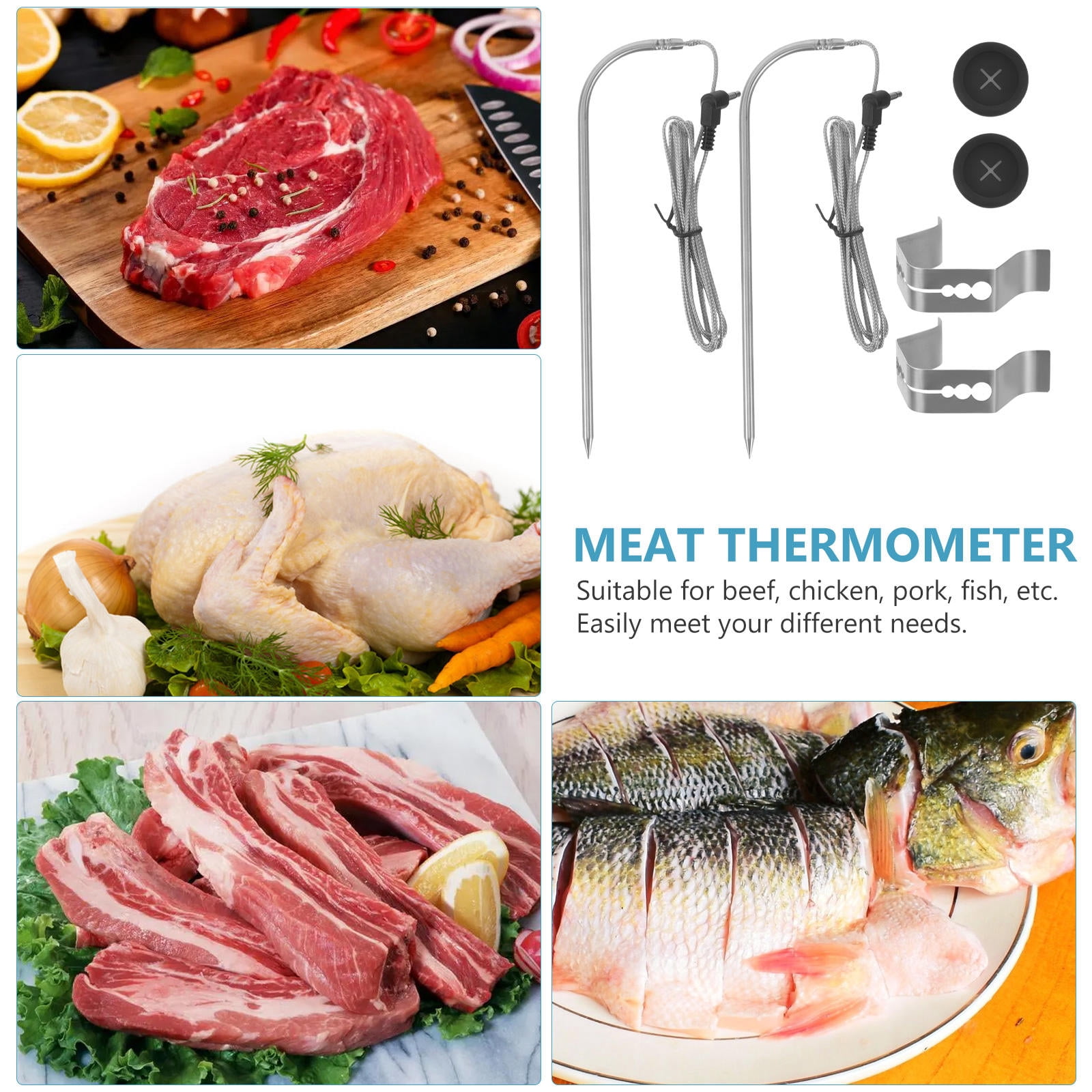 ROSENICE 1Set Silver 304 Stainless Steel Grill Thermometer Probe Holder ...