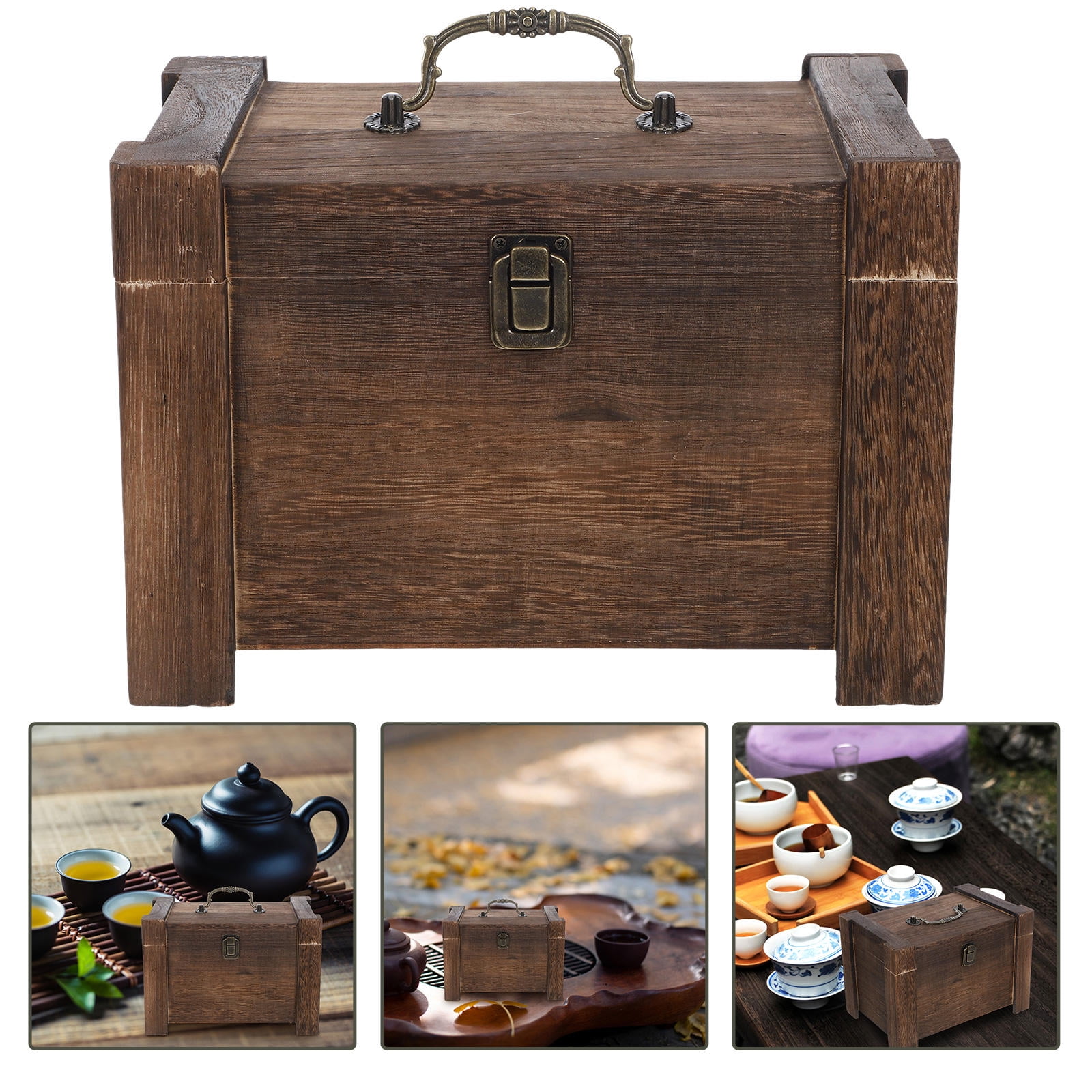 ROSENICE 1Set Tea Storage Chest Rectangular Vintage Wooden for Tea Leaf ...