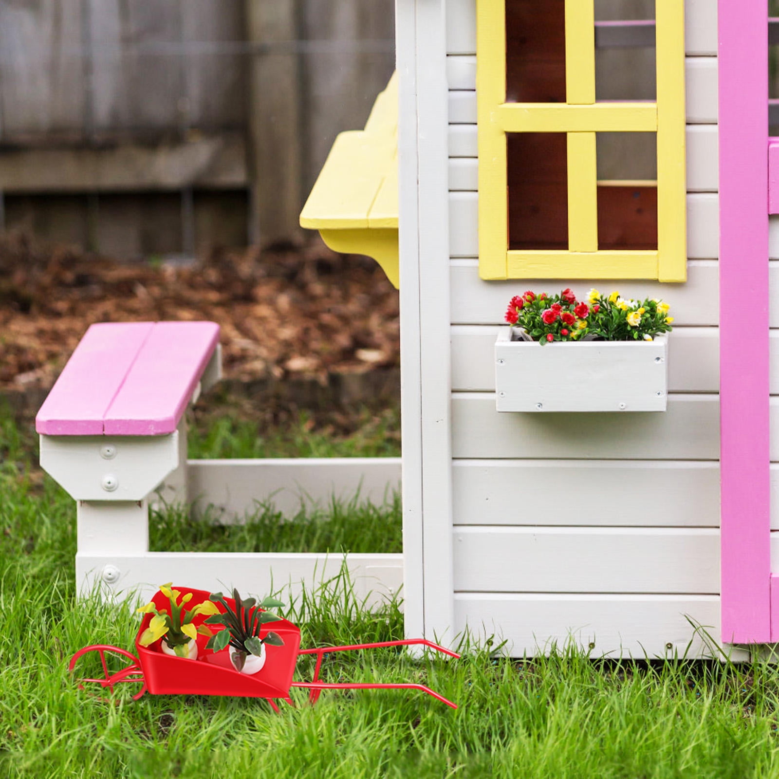 ROSENICE 1Set Tiny Furniture Red Iron Mini Wheelbarrow for Dollhouse ...