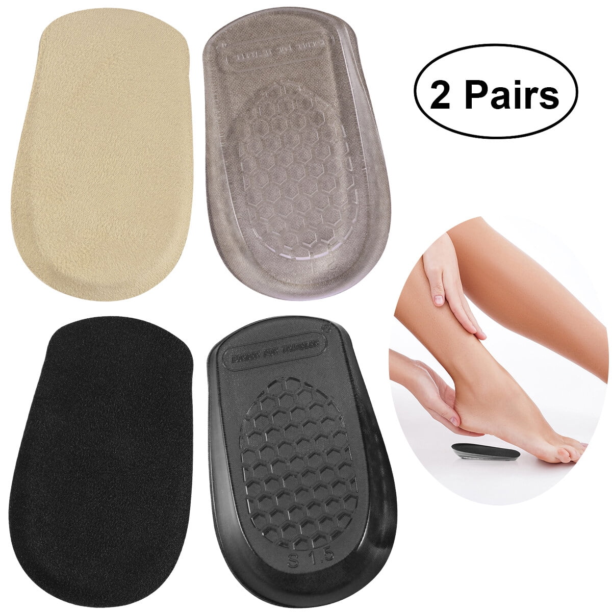 ROSENICE 2 Pairs of Heel Cups Gel Shoe Lift Height Insoles Half Inserts ...