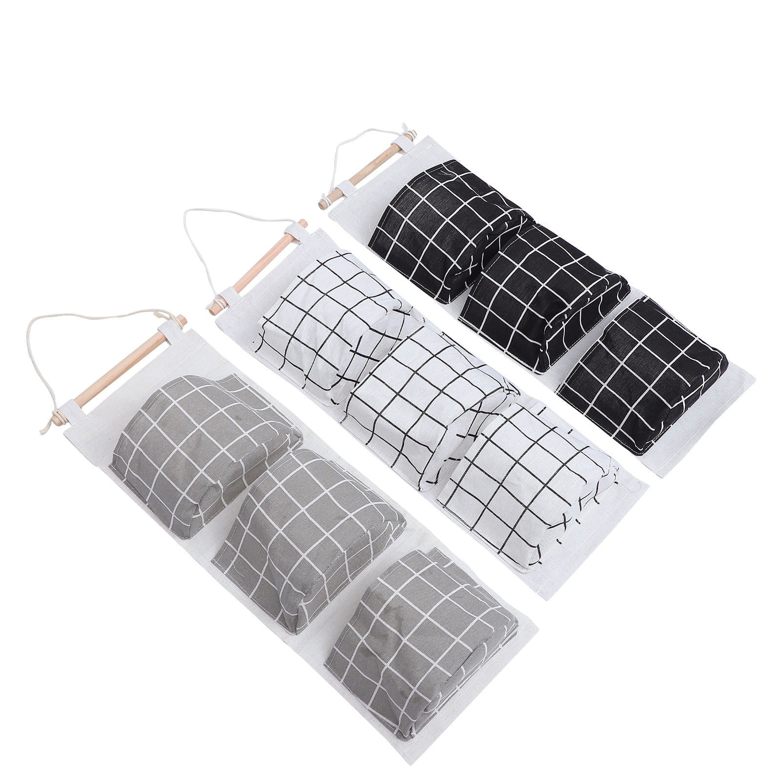 ROSENICE 3Pcs Black Grid Wall Storage Pouch Hanging for Bedroom Living ...