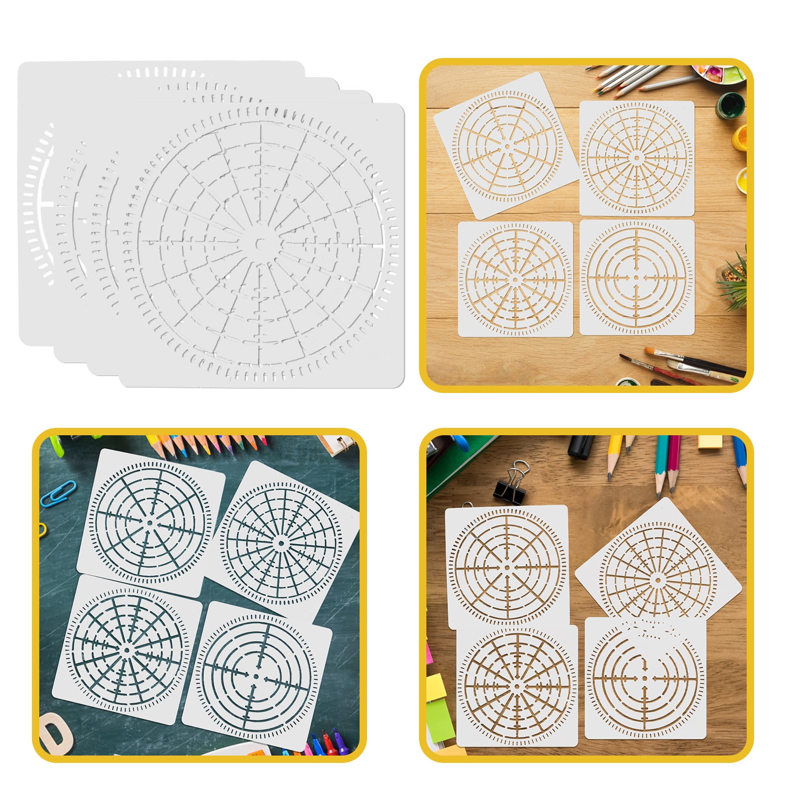 ROSENICE 4Pcs Round Reusable Stencil Templates for Wall Art and Hand ...
