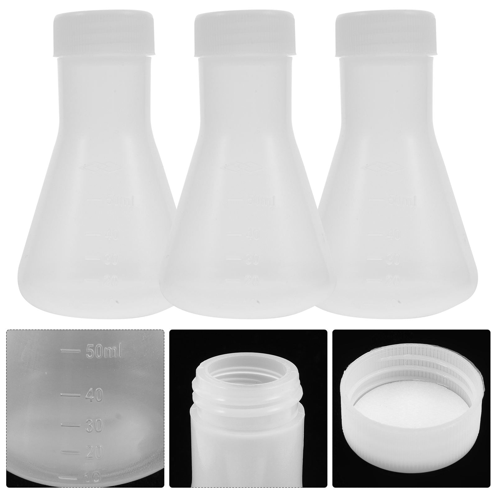 ROSENICE 50ml Conical PP Flask for Lab Use Transparent Plastic with ...