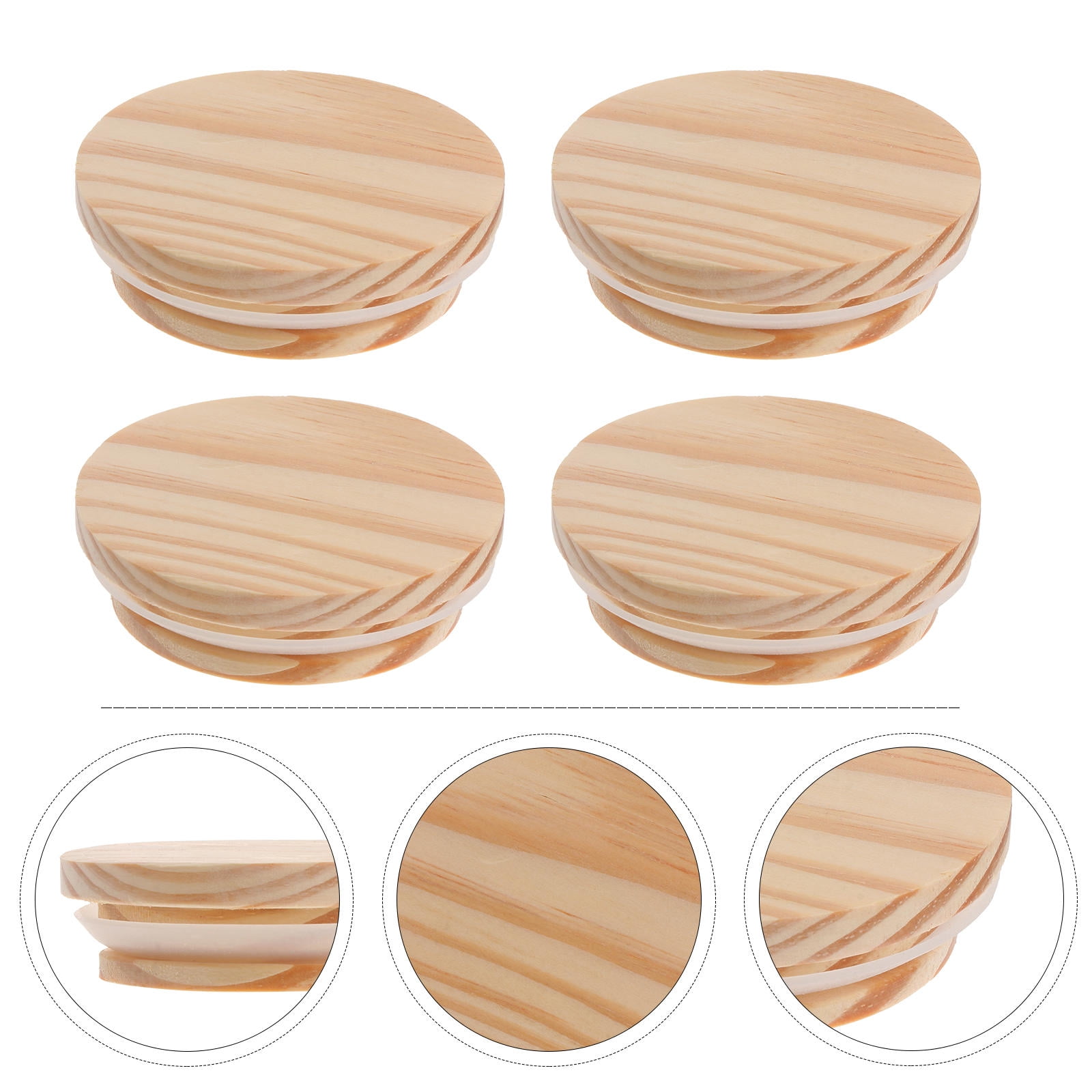 ROSENICE Wood Lid for Jars Wooden Sealing Covers Khaki 8Pcs 2.8x2.8in ...