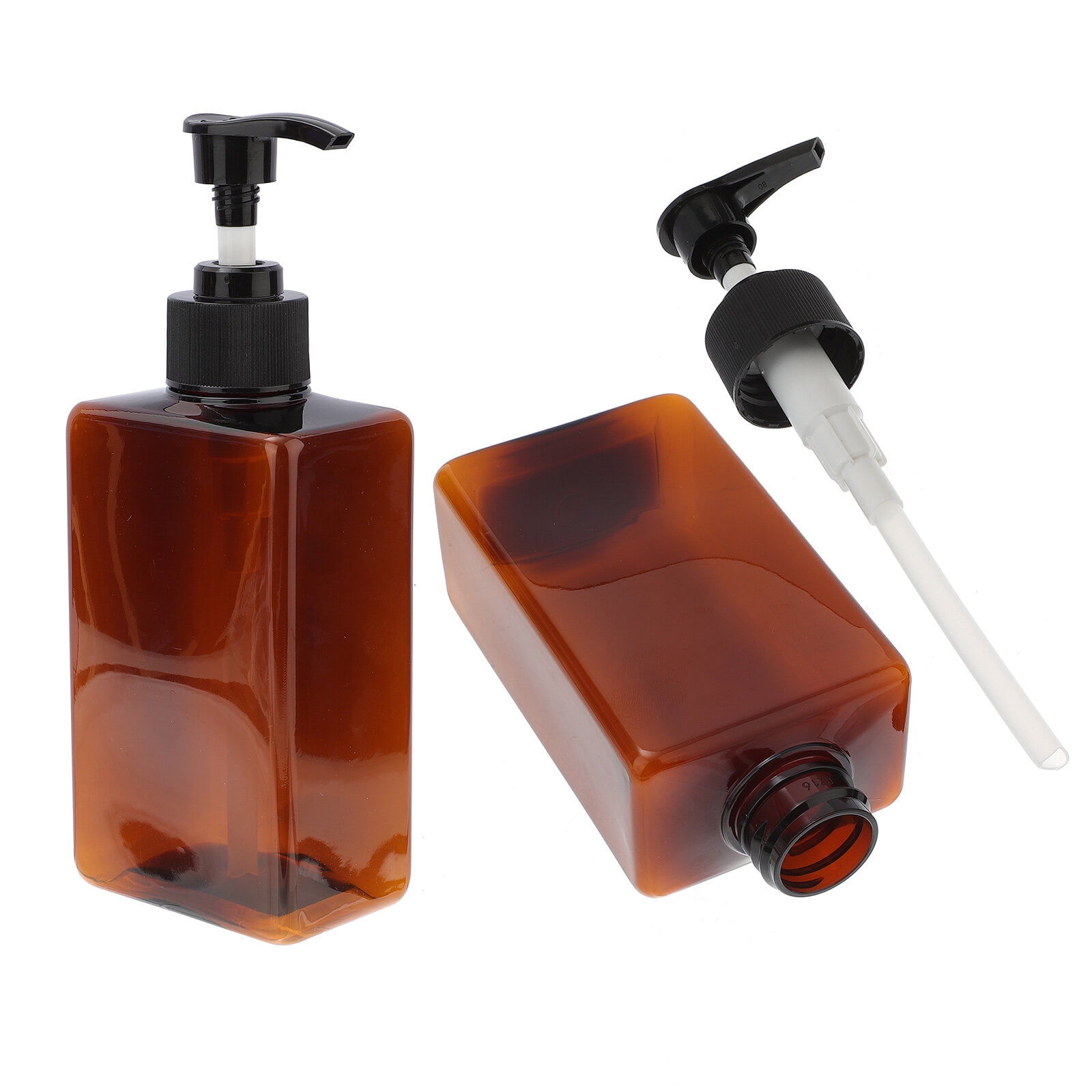 ROSENICE Brown PETG Square Plastic Bottles with Pumps for Liquid Holding Refillable Toiletries ...