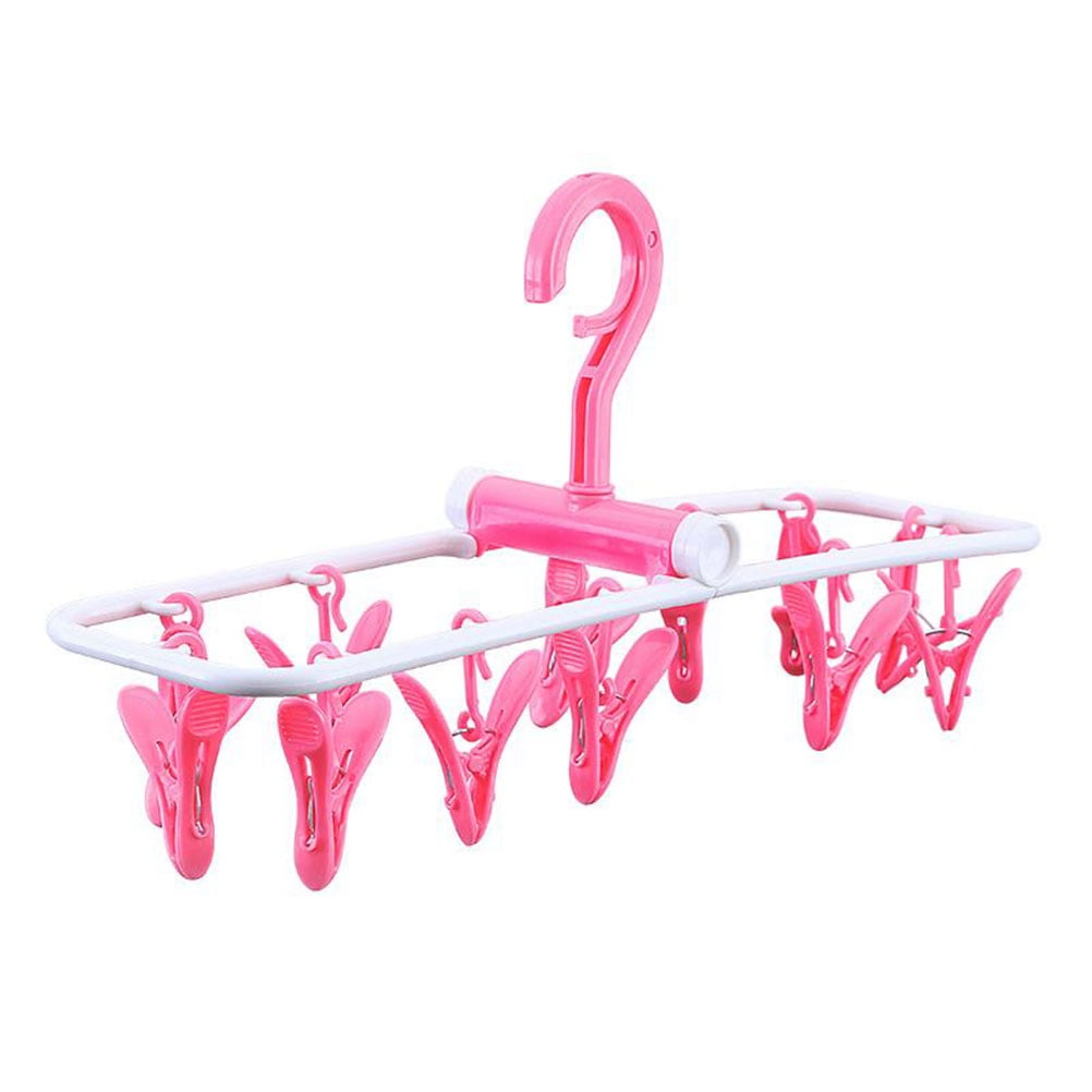 ROSENICE Foldable Clip and Drip Laundry Hanger with 12 Strong Pegs Clip ...