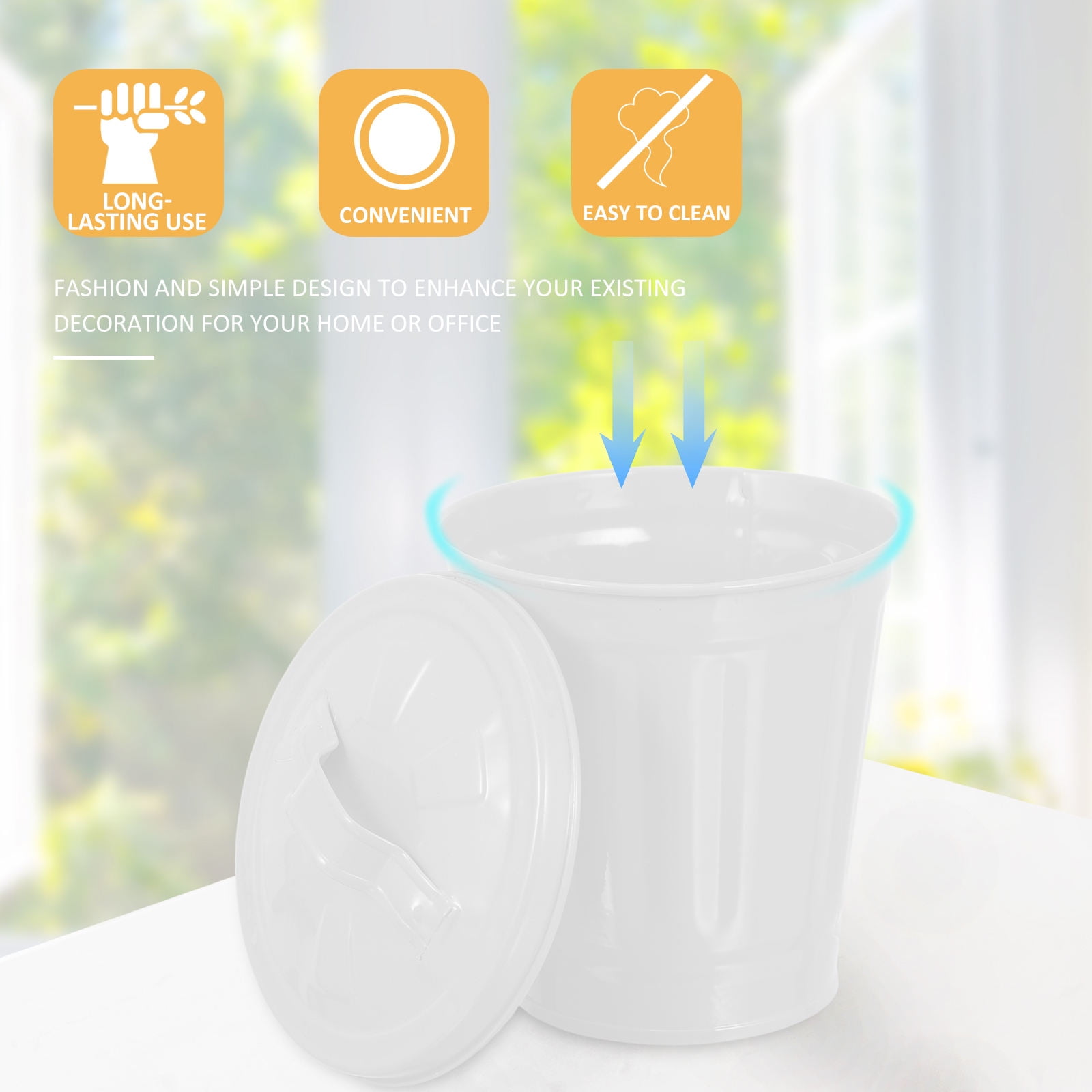 ROSENICE Garbage Can Flower Pot with Lid Small White Bin Bedroom Table ...