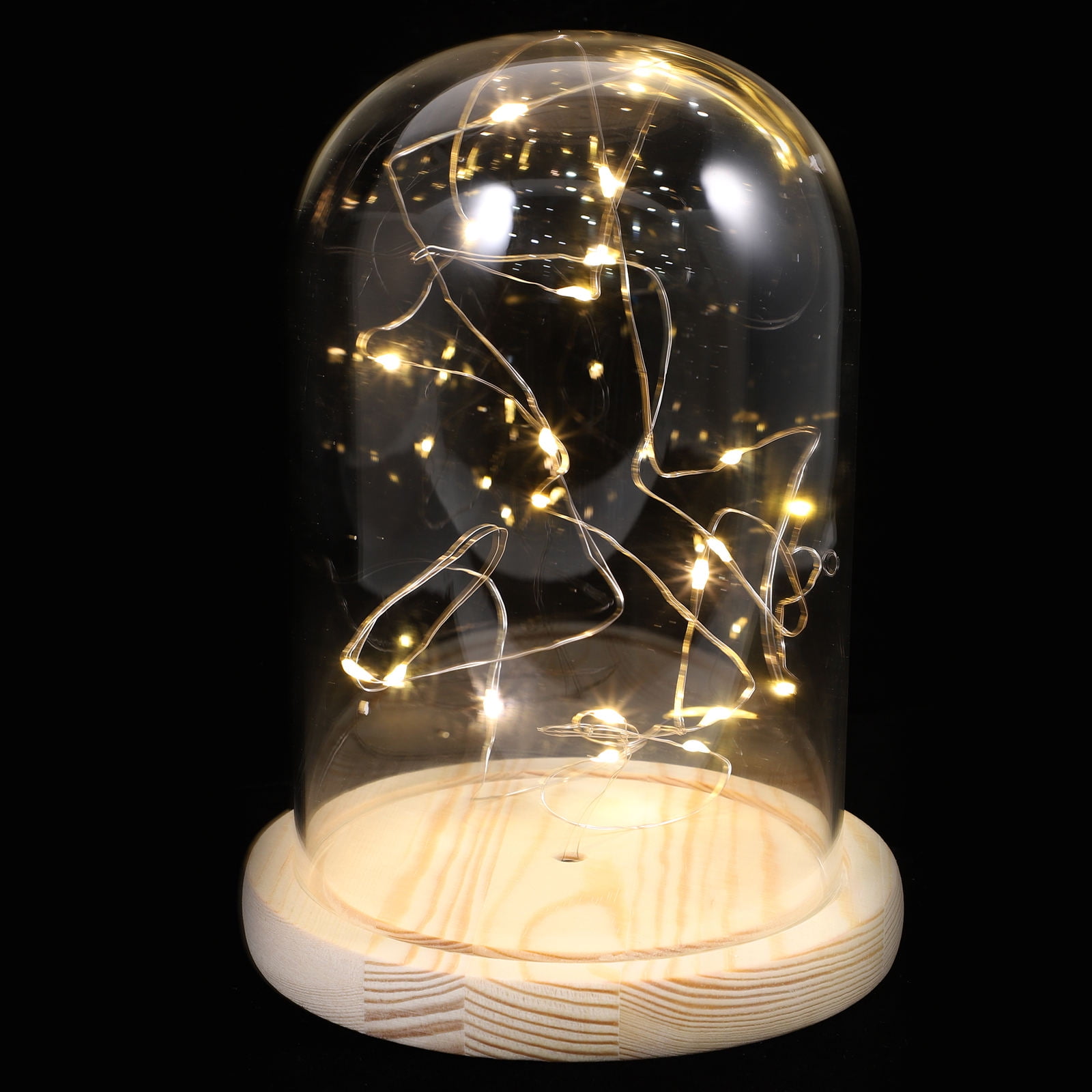 ROSENICE Glass Dome Lamp Bell Jar Display Dome Wooden Base String USB ...