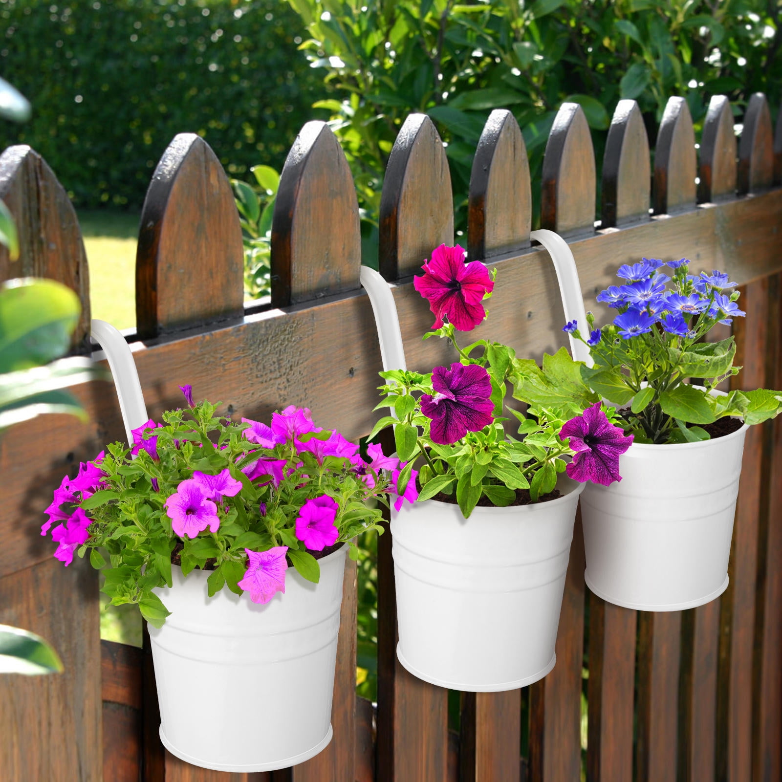 ROSENICE Hanging Basket Buckets Tin Hook Flower Pot Window Pots ...