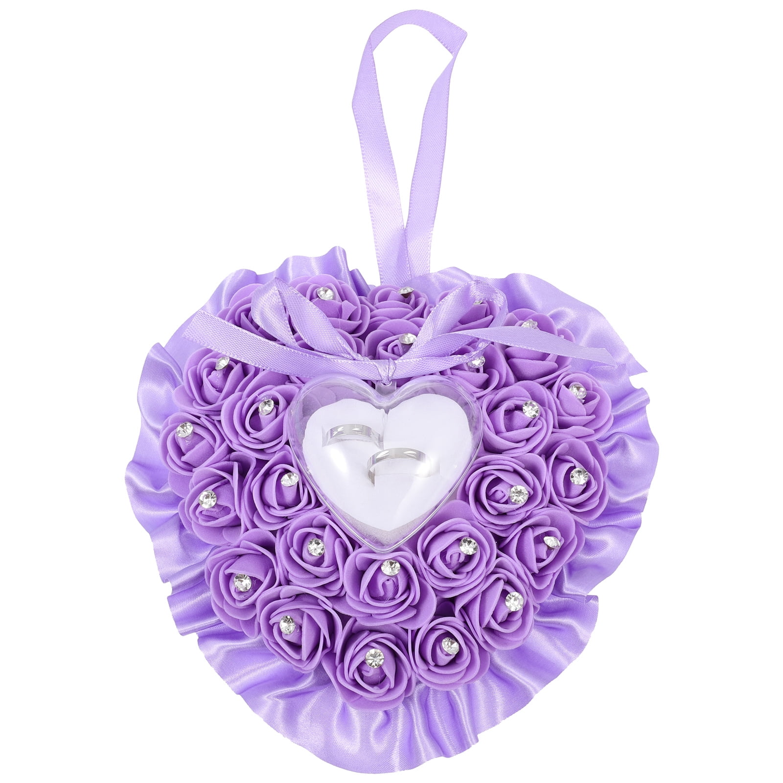 ROSENICE Rose Flower Wedding Ring Pillow Storage Box Jewelry Heart ...