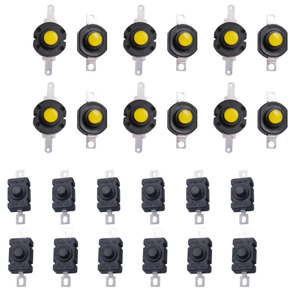ROSENICE Torch Push Button Mini Parts 24Pack Black Yellow Circuit ...