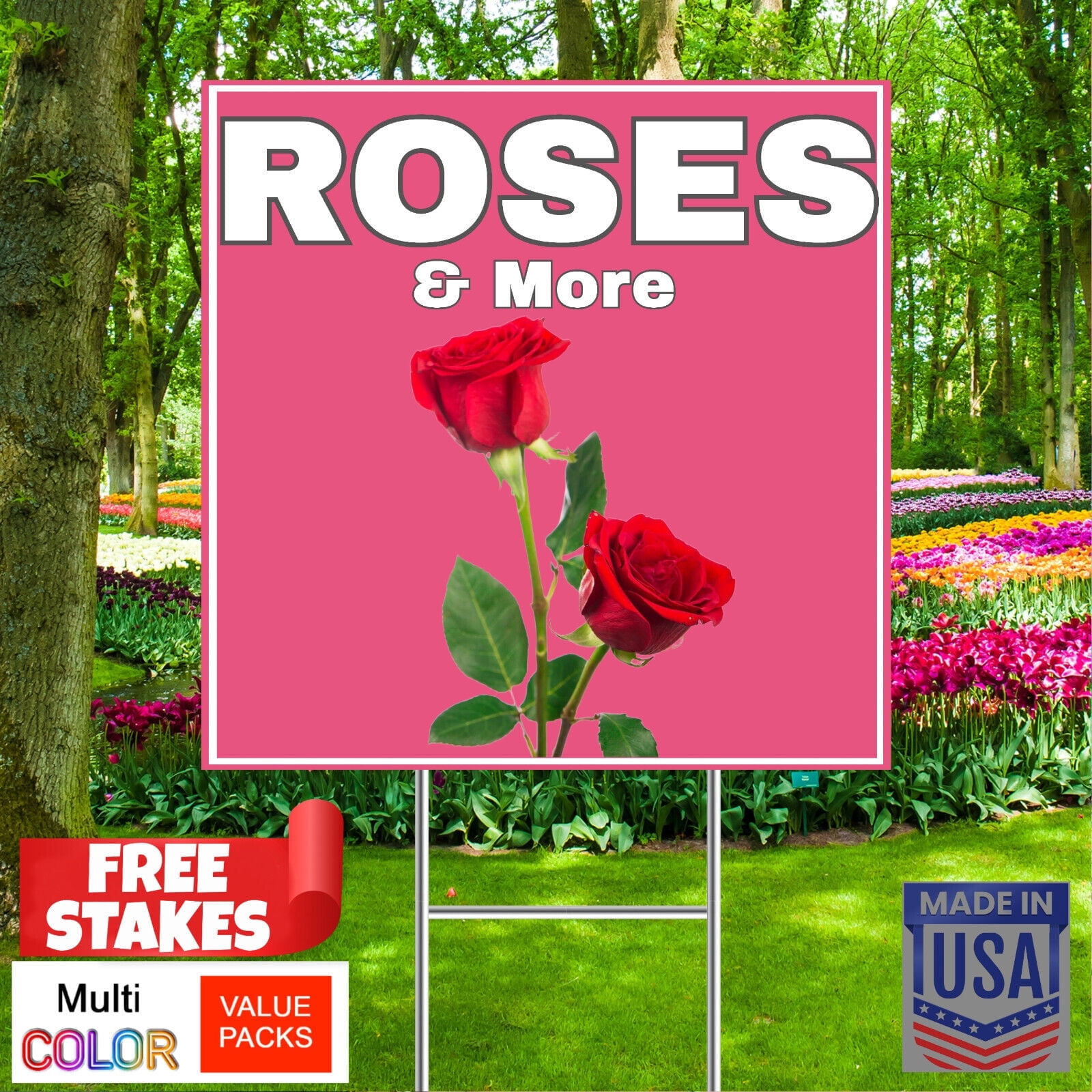 ROSES - Yard Signs - 8 Pack 12x12" – Ready to Use – Includes Stakes ...